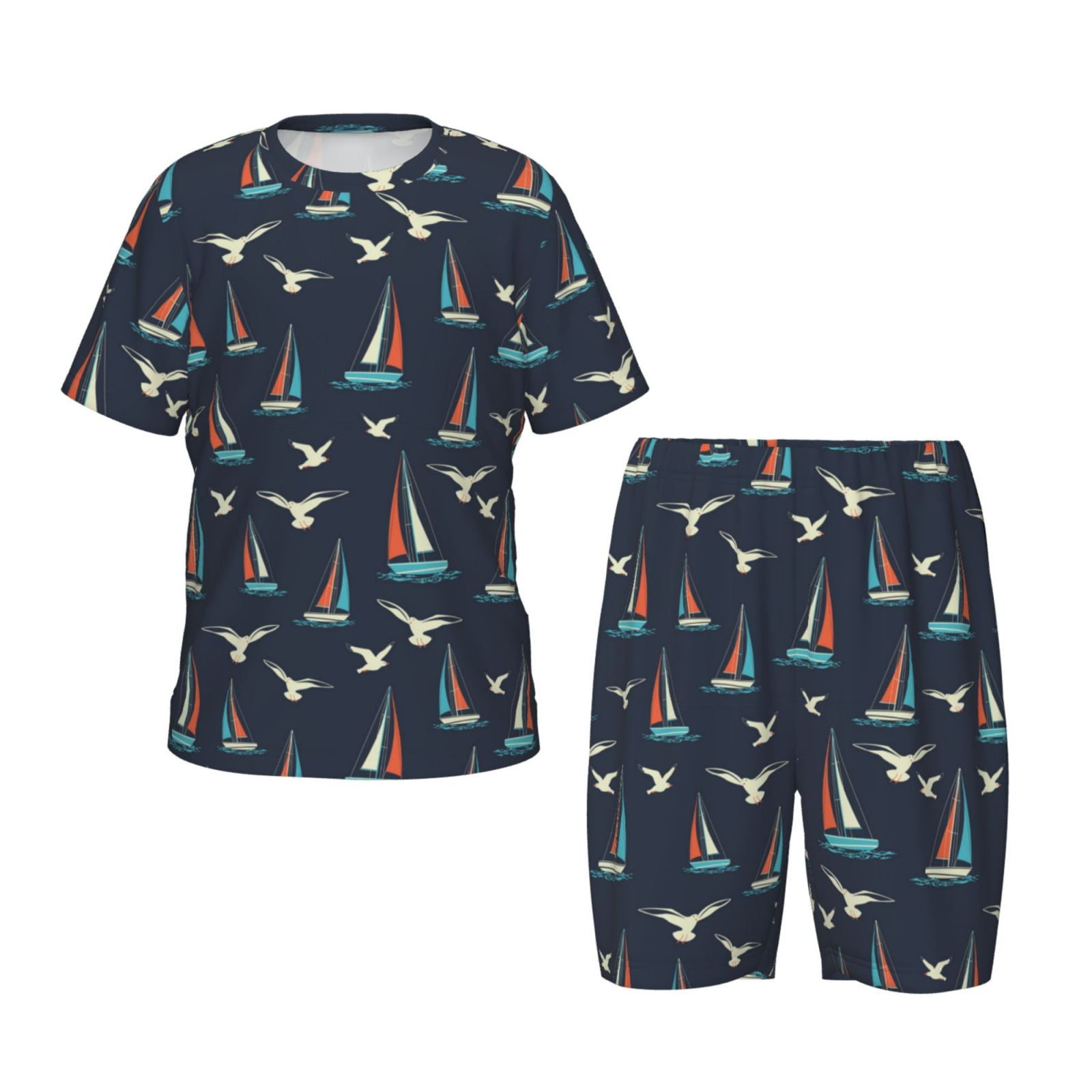 Daiia Sailboat And Seagull Print Children’s Cotton Pajama Set – Short ...