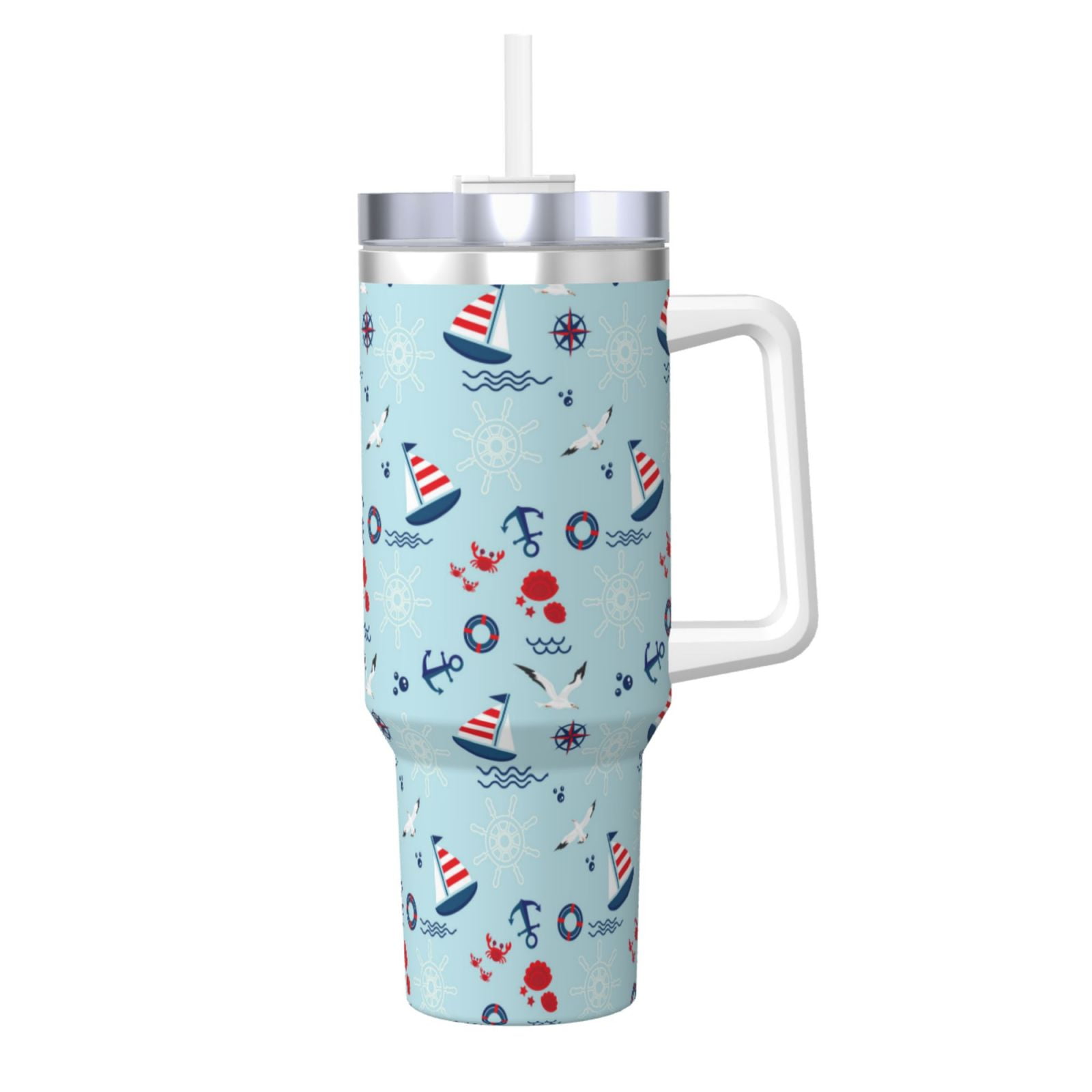 Daiia Sailboats Anchors Printed 40 oz Tumbler with Handle,Ice Bully Insulated Tumbler 2 in 1 Lid ...
