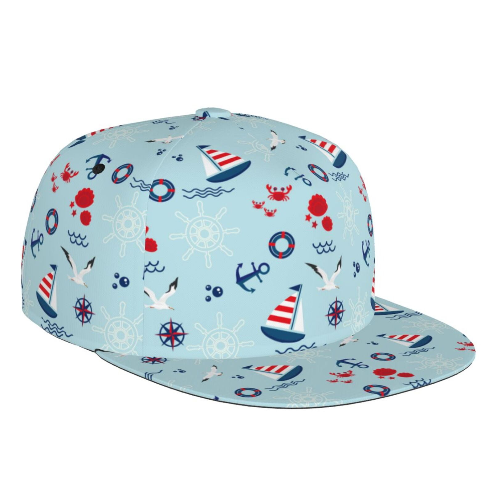 Daiia Sailboats Anchors print Flat Bill Hats Flat Brim Trucker Cap ...