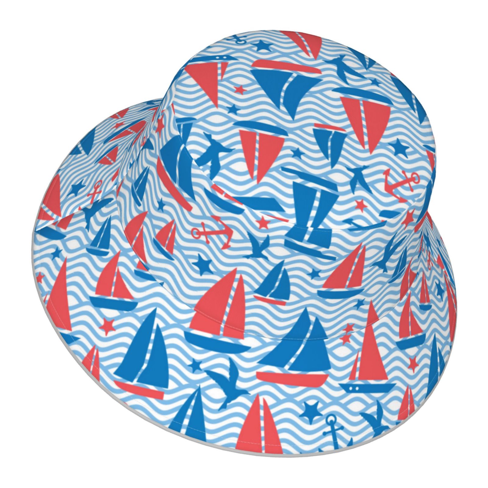 Daiia Sailboats On A Waves Pattern Bucket Hat - Trendy Cotton Sun Hat ...