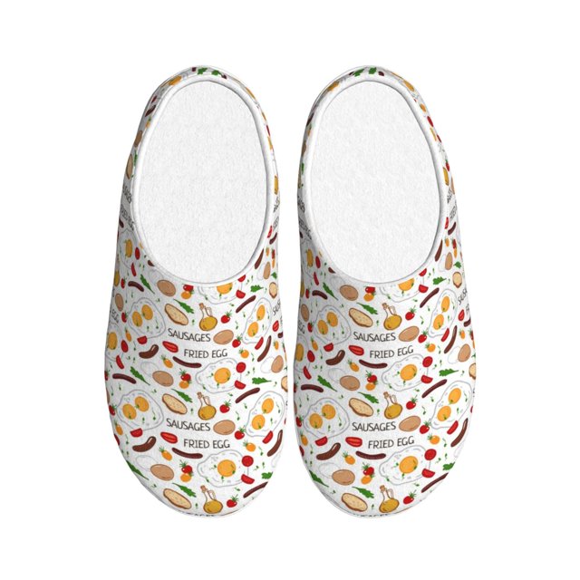 Daiia Sausage Tomato Toast Print Women’s Fuzzy Slippers Memory Foam ...