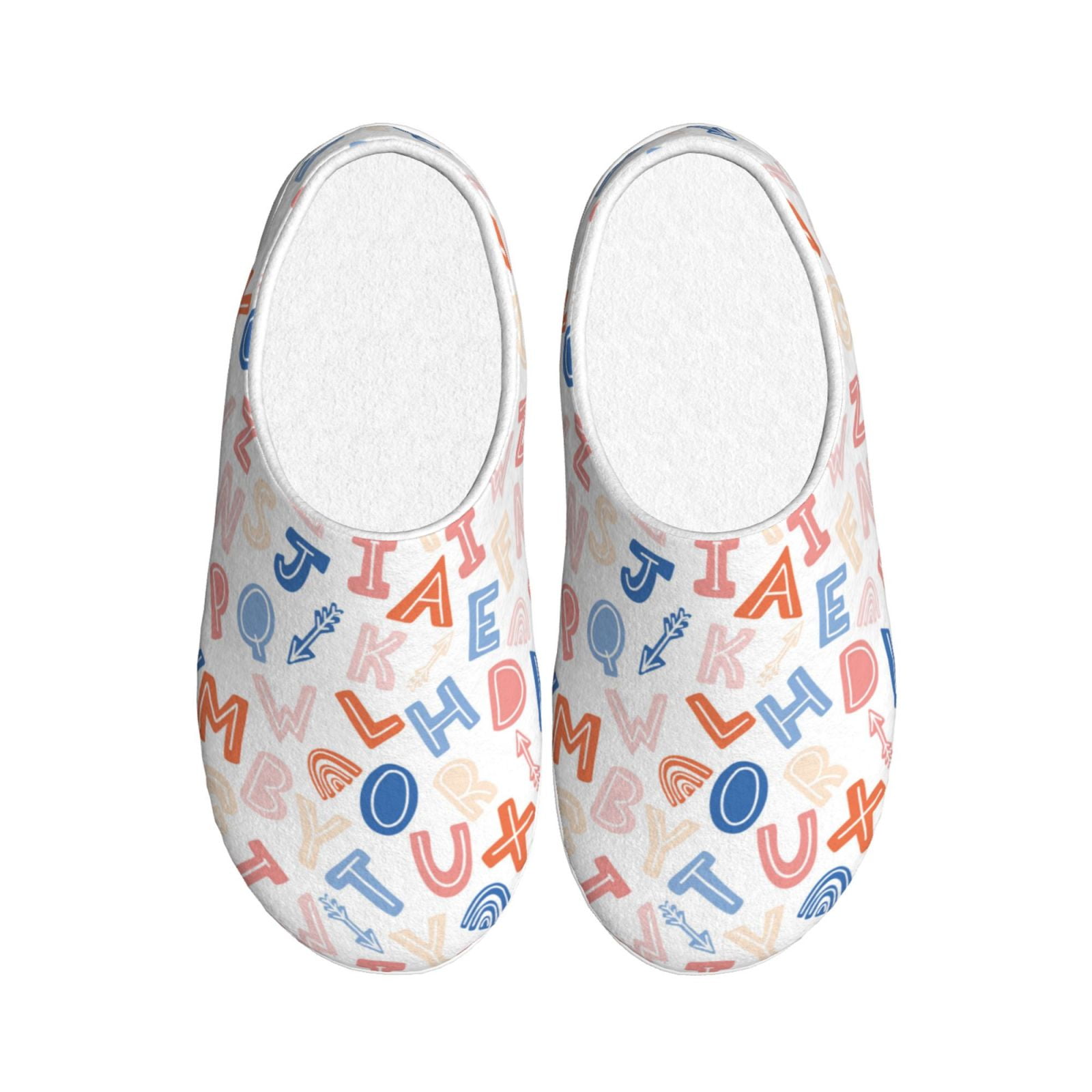 Daiia Scandinavian Alphabet Print Women’s Fuzzy Slippers Memory Foam ...