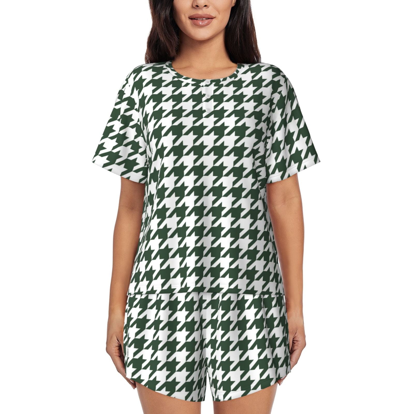 Daiia Scottish Checkered Pattern Womens Pajama Sets Short Sleeve ...