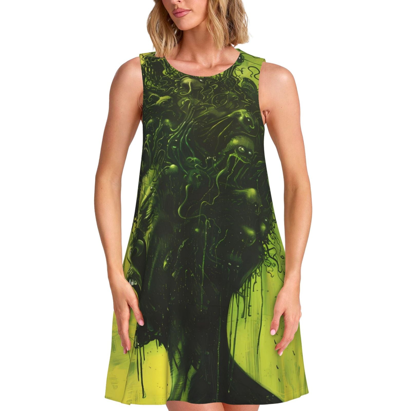 Daiia Screaming Horror Art Print Women's Dresses 2025 Trendy Short ...