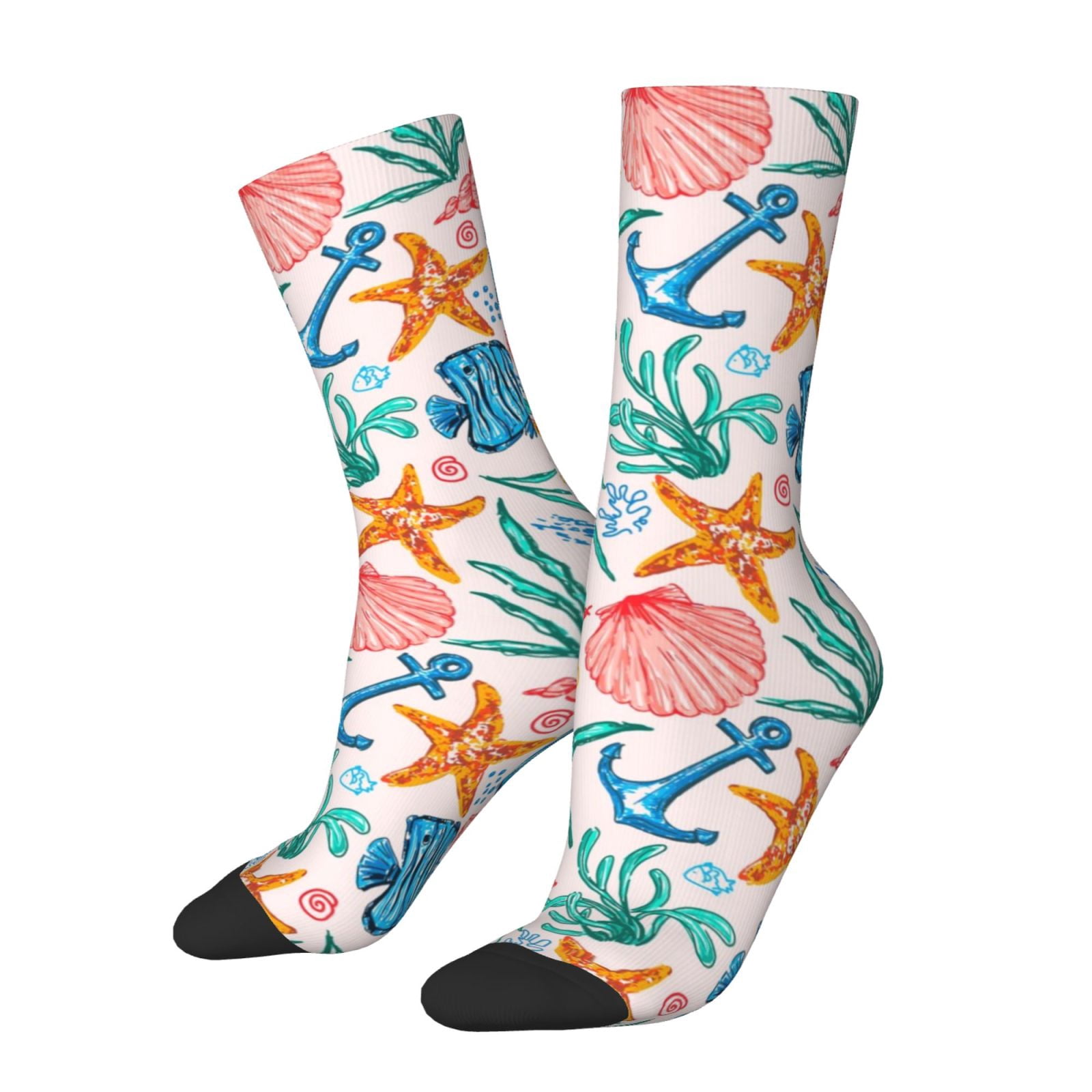Daiia Sea Creatures Print Crew Socks – Soft Breathable Long Socks for ...