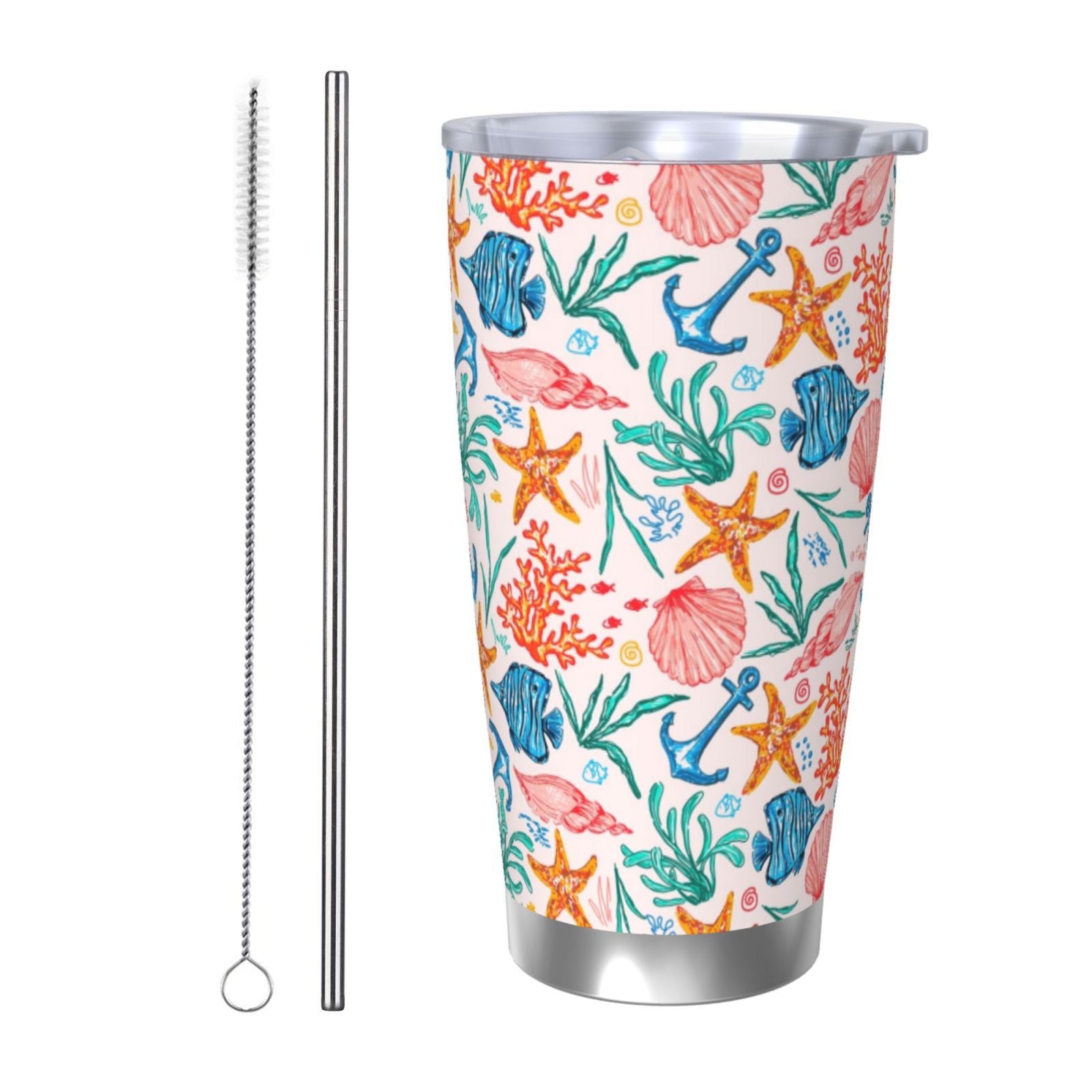 Daiia Sea Creatures Printed 20oz Insulated Coffee Cup with Straw Topper ...