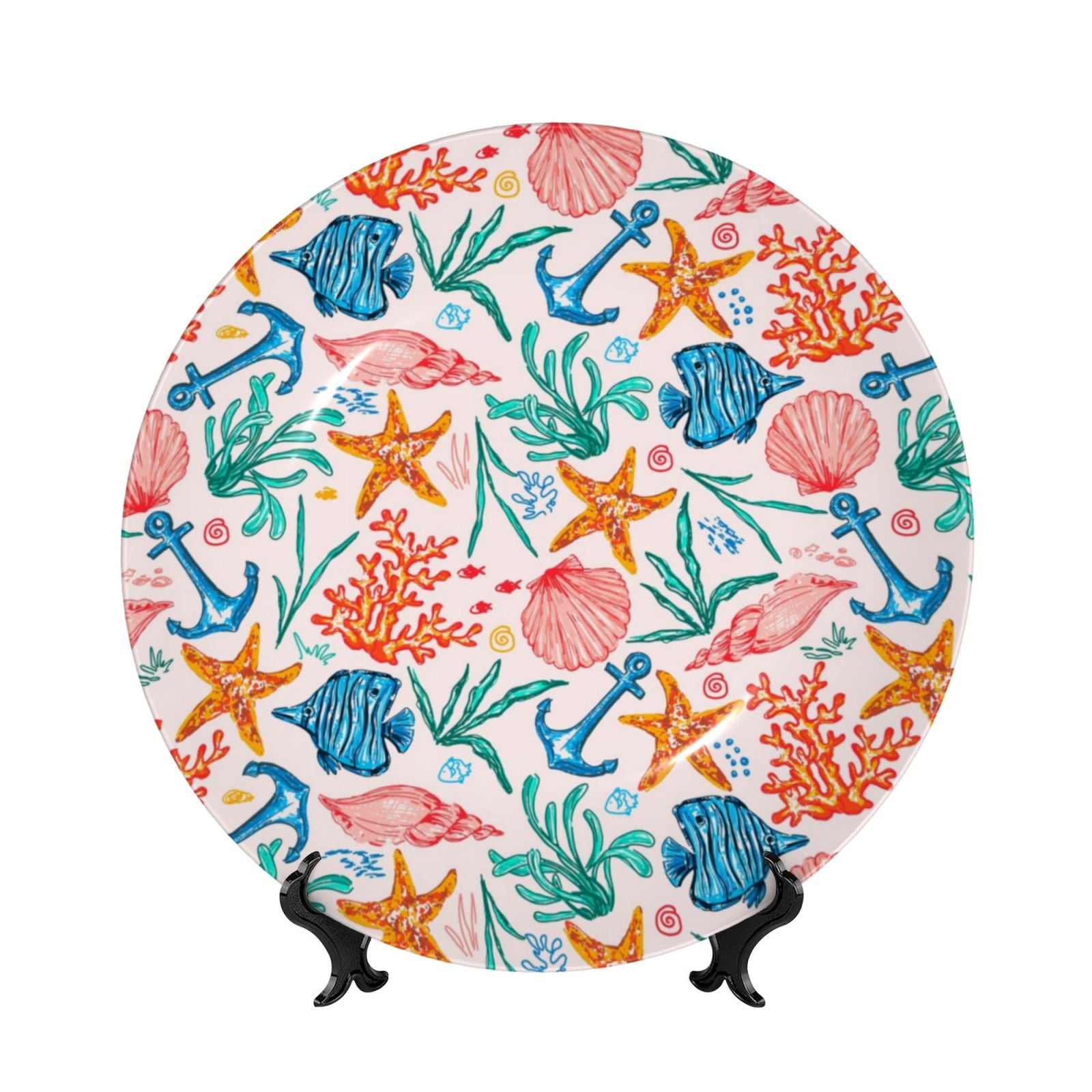 Daiia Sea Creatures Printed Pattern Ceramic Plate Dinner Plates Bone ...