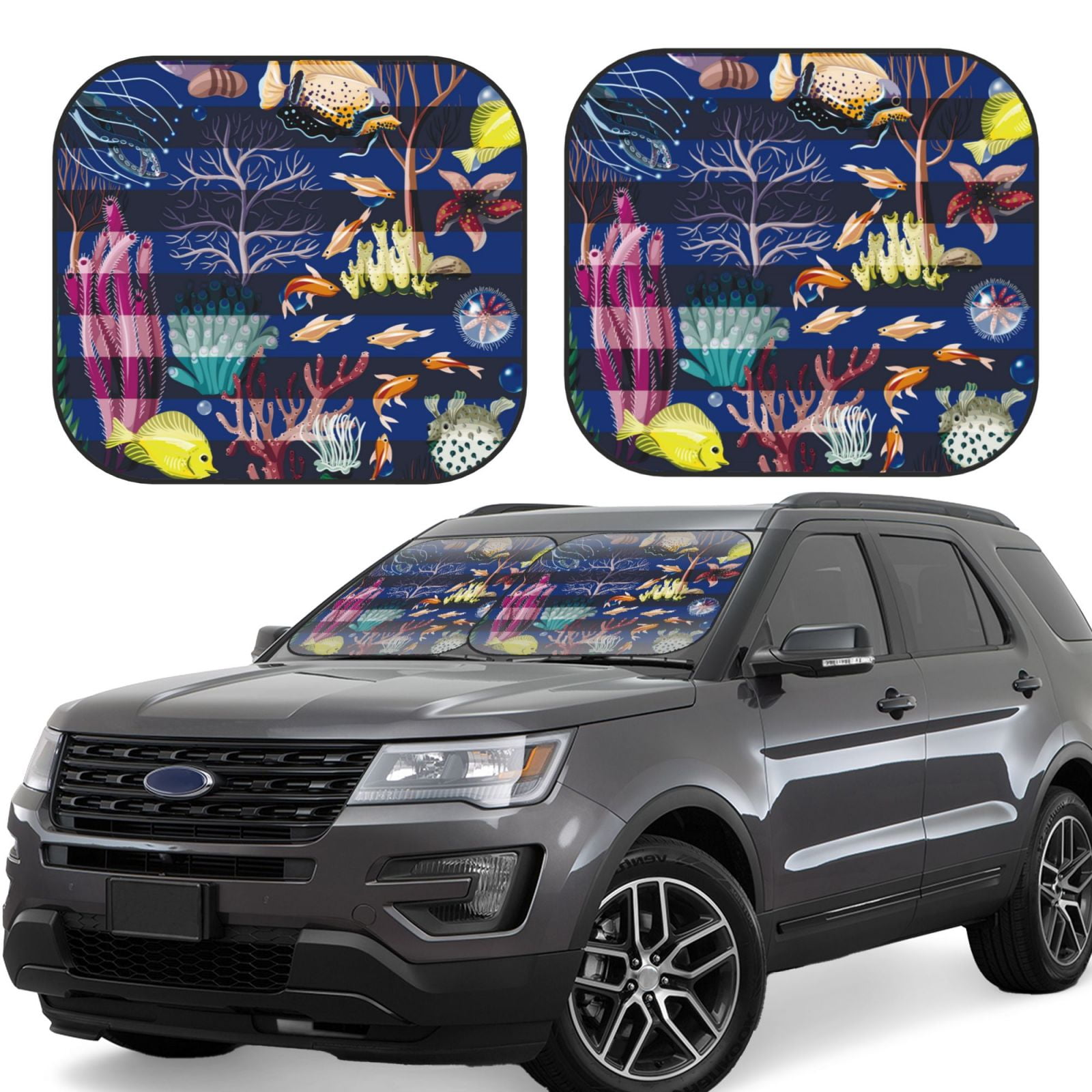 Daiia Sea Inhabitans And Herb Windshield Sun Shade 2 Pack Foldable Car ...