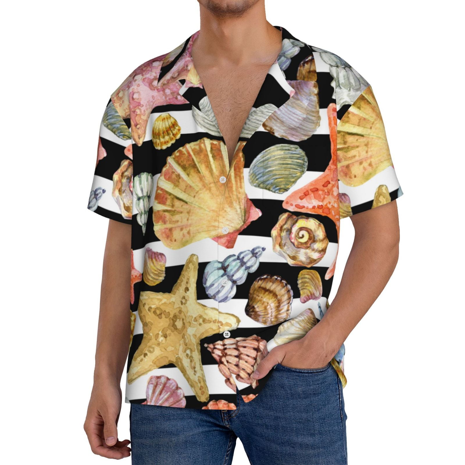 Daiia Sea Shell Men's Linen Shirts Short Sleeve Casual Shirts Button ...