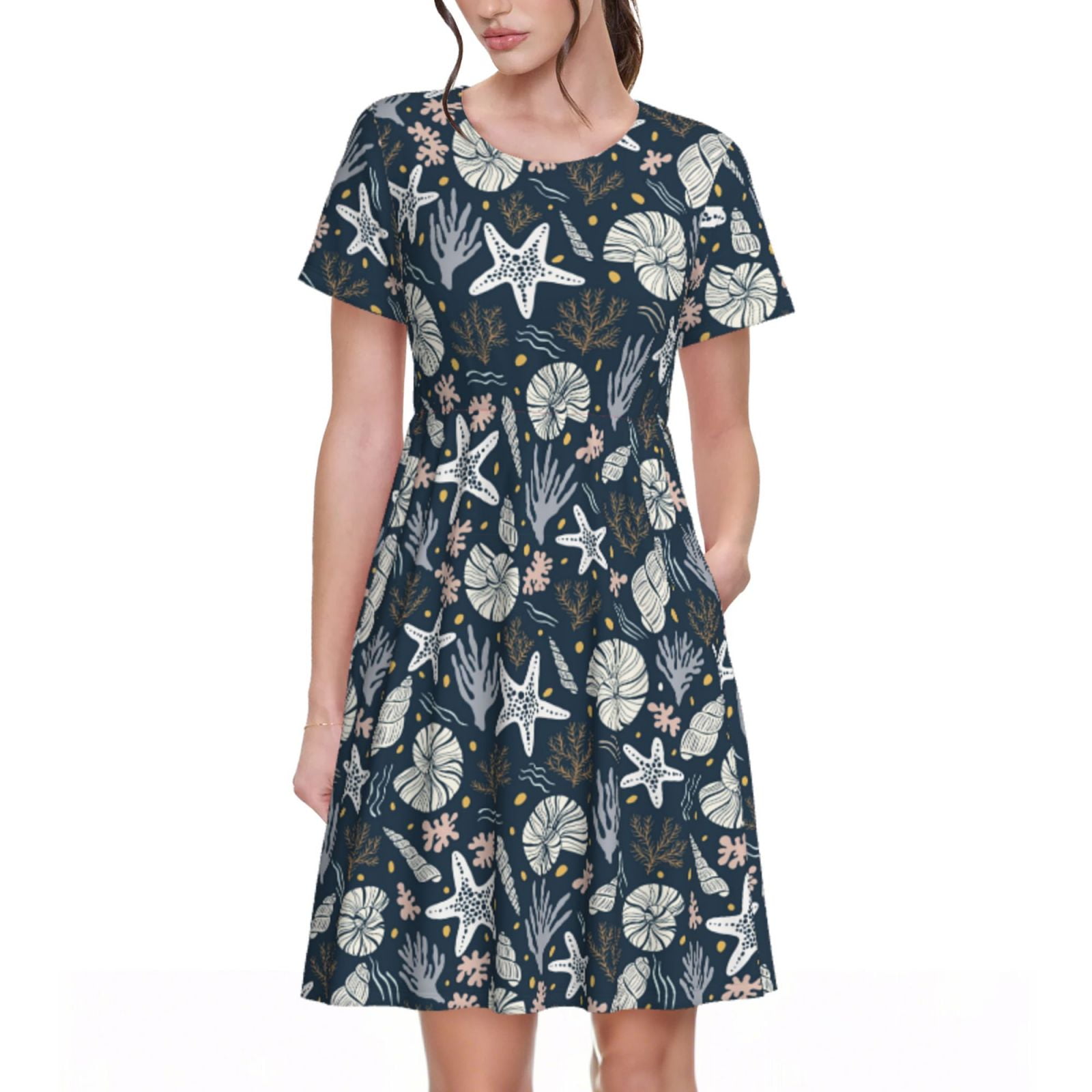 Daiia Sea Shells 1 Print Women's Dresses 2025 Trendy Short sleeve ...