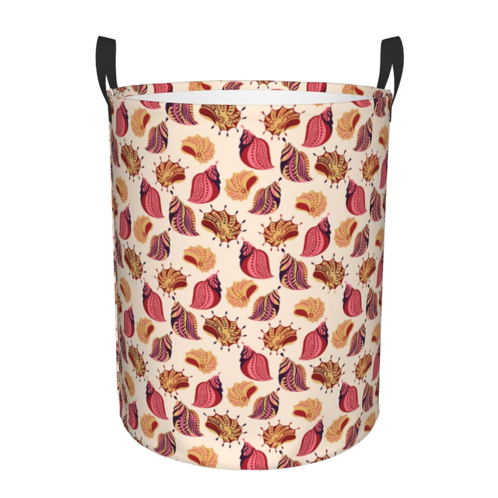 Daiia Sea Shells Round Laundry Basket with Handles Thickened Waterproof ...