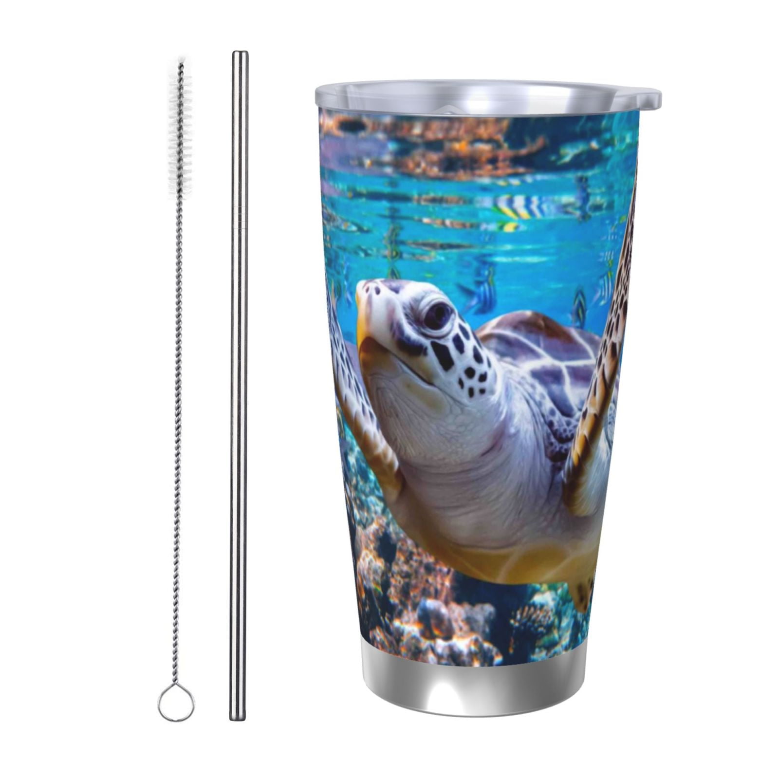 Daiia Sea Turtle Swims Printed 20oz Insulated Coffee Cup with Straw ...