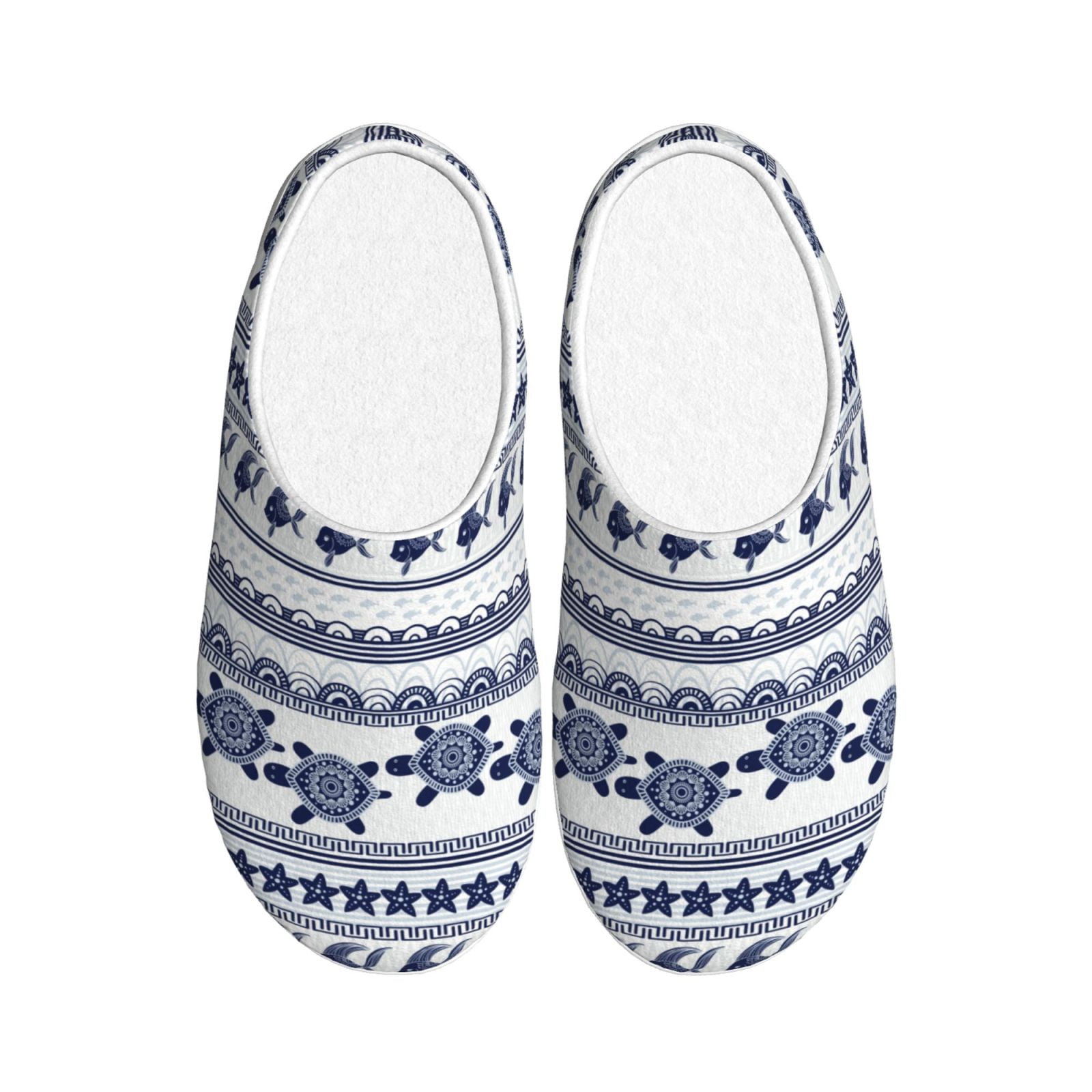 Daiia Sea Underwater Turtles Print Women’s Fuzzy Slippers Memory Foam ...