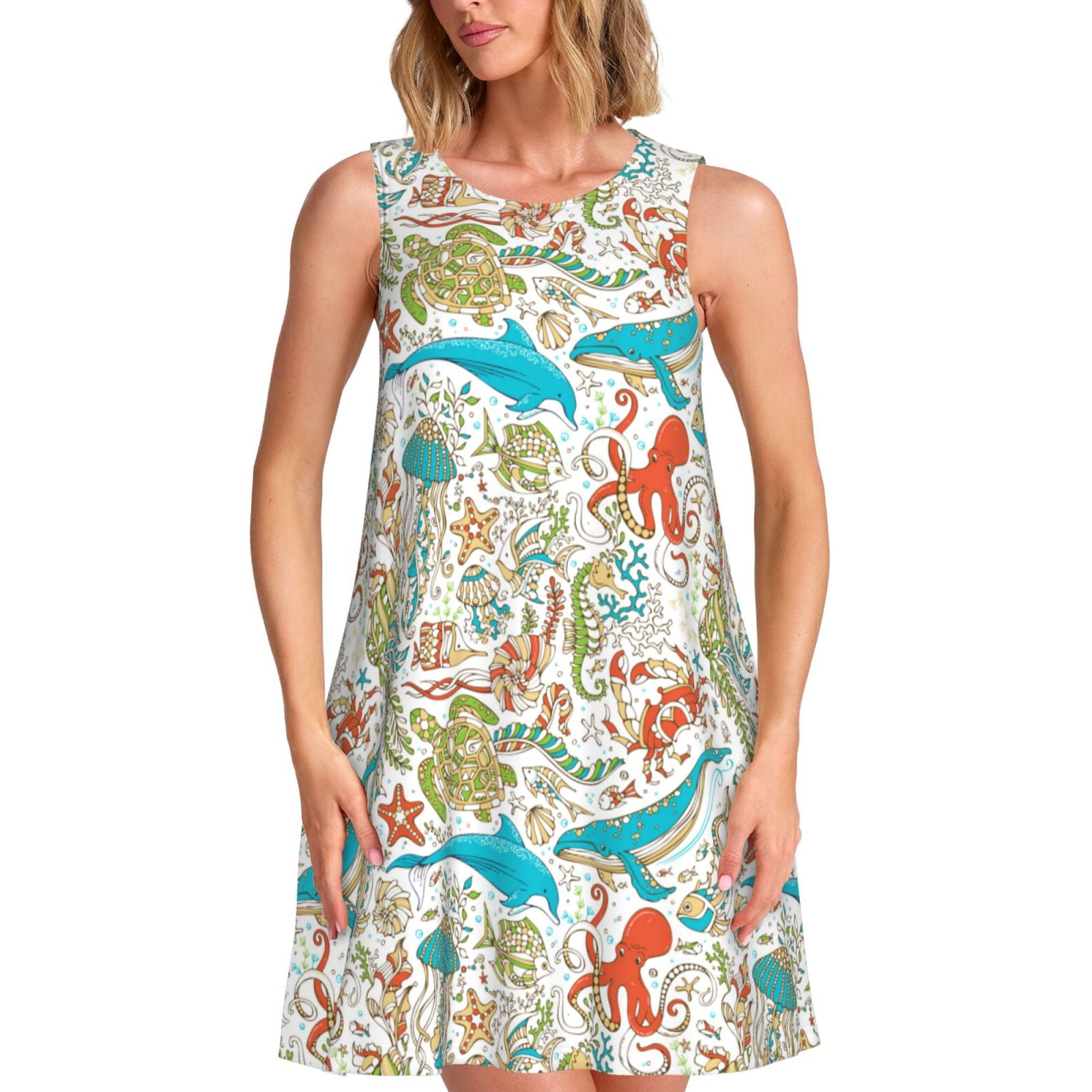 Daiia Sea Wild Life Print Women's Dresses 2025 Trendy Short sleeve ...