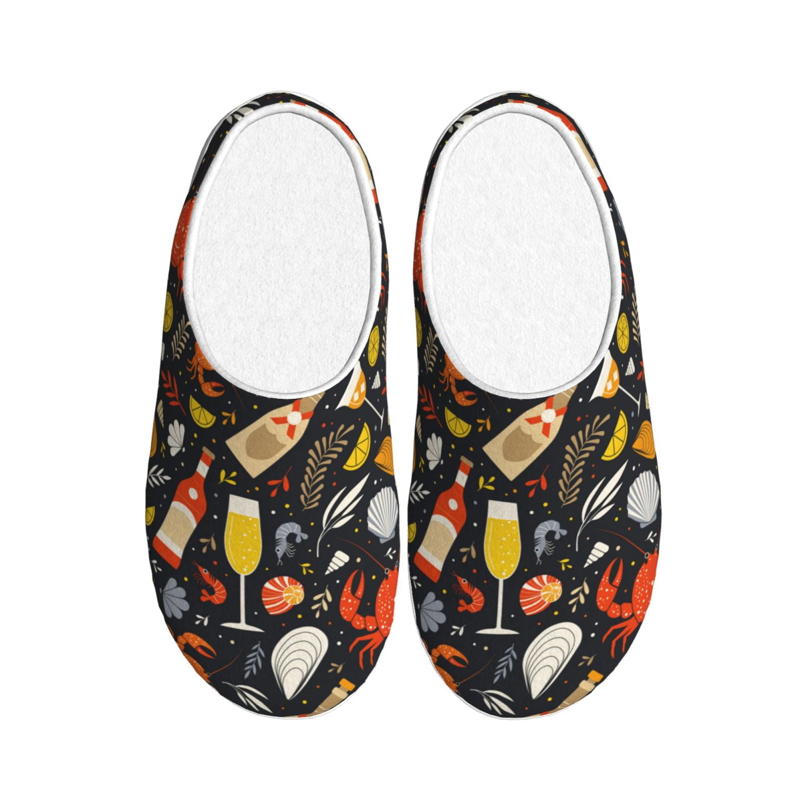 Daiia Seafood And Drinks Print Women’s Fuzzy Slippers Memory Foam ...