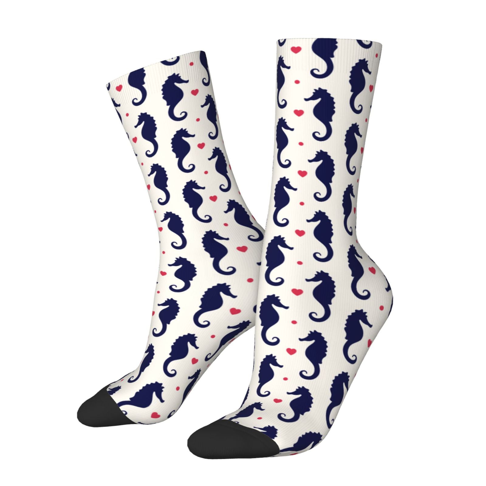 Daiia Seahorses and Hearts Print Crew Socks – Soft Breathable Long ...