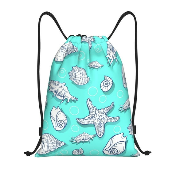 Daiia Seashell And Starfish Pattern Drawstring Backpack, Gym Bag ...
