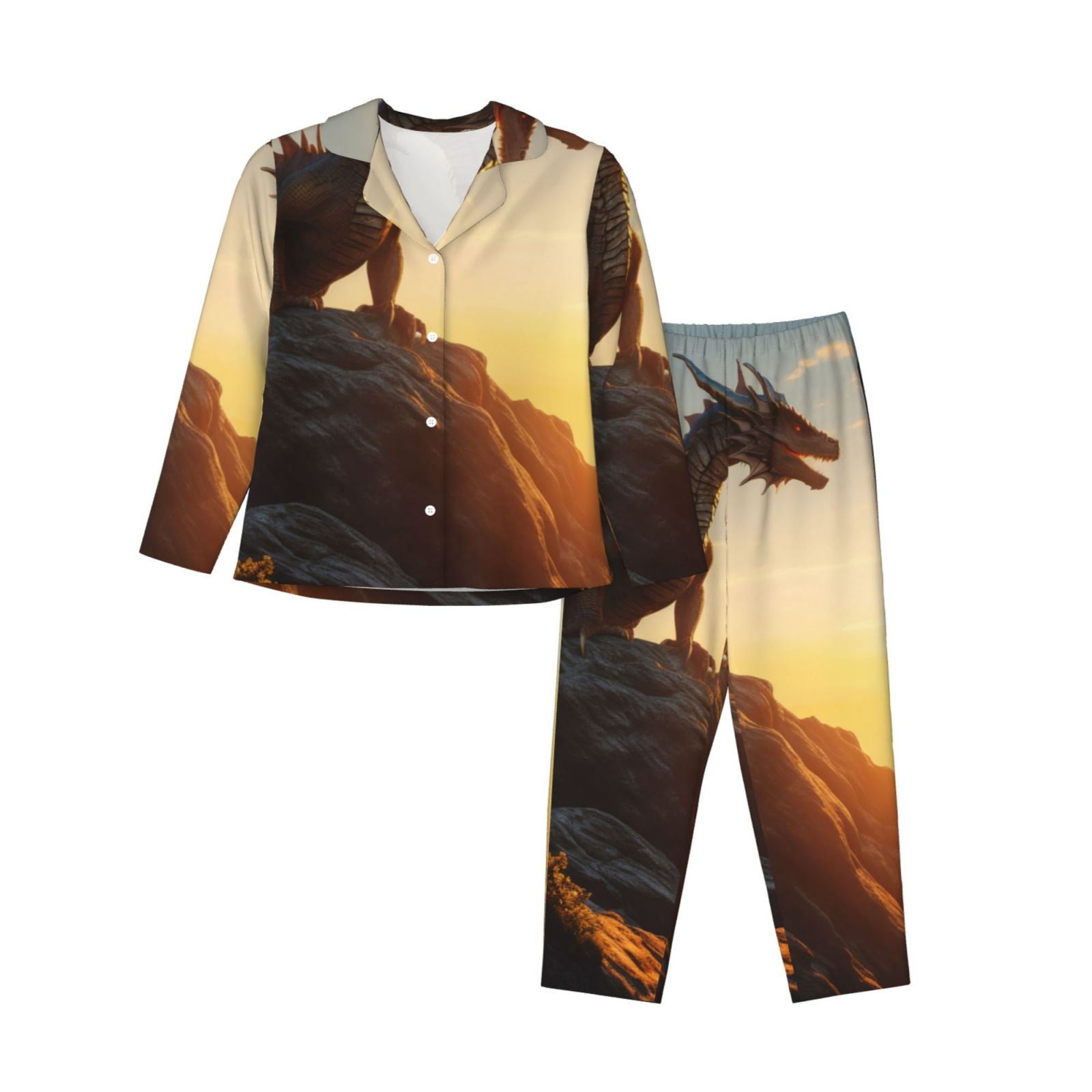 Daiia Seaside Sunset Cool Dragon for Women's Long-Sleeved Pajama Set ...