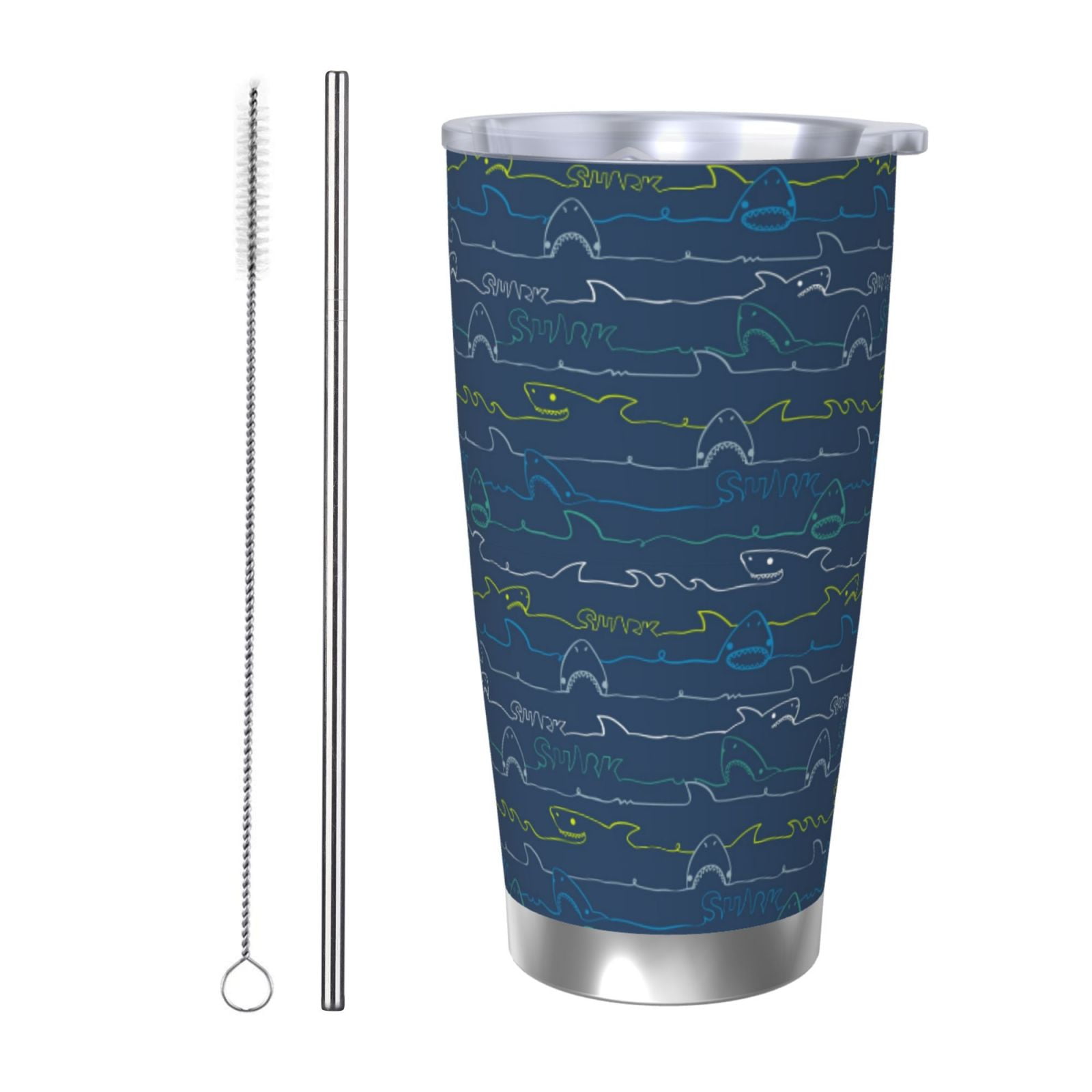 Daiia Shark (2) Printed 20oz Insulated Coffee Cup with Straw Topper ...