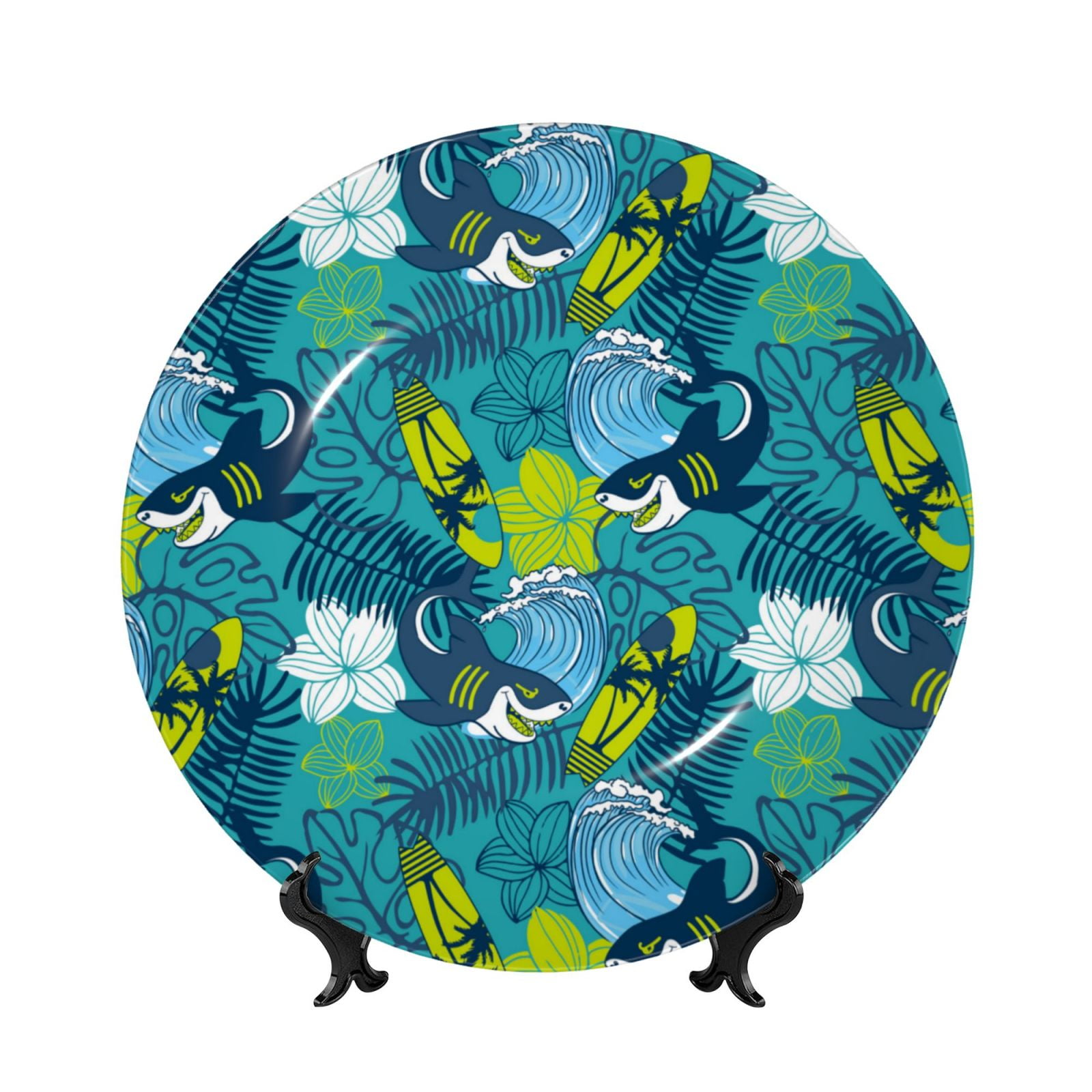 Daiia Shark And Leaves Printed Pattern Ceramic Plate Dinner Plates Bone ...