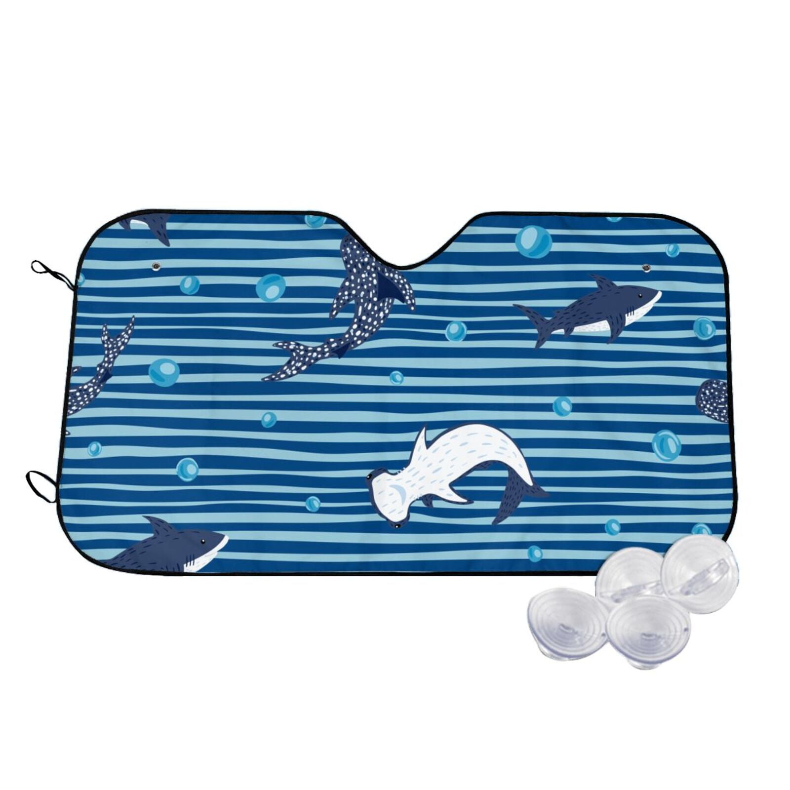 Daiia Sharks on White Blue Striped Windshield Sun Shade for Car SUV ...
