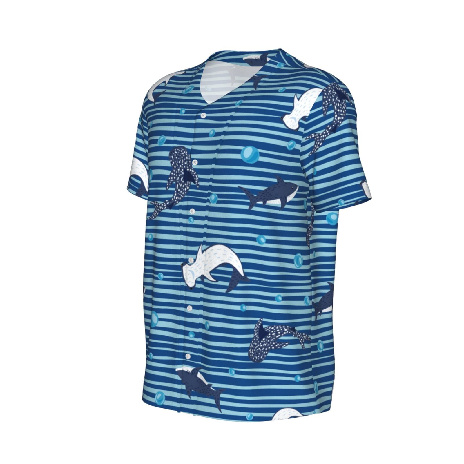 Daiia Sharks on White Blue Striped Mens Baseball Jersey Button Down ...