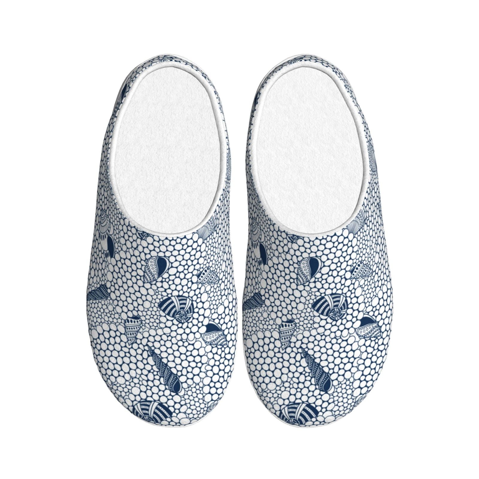 Daiia Shells And Sand Print Women’s Fuzzy Slippers Memory Foam ...