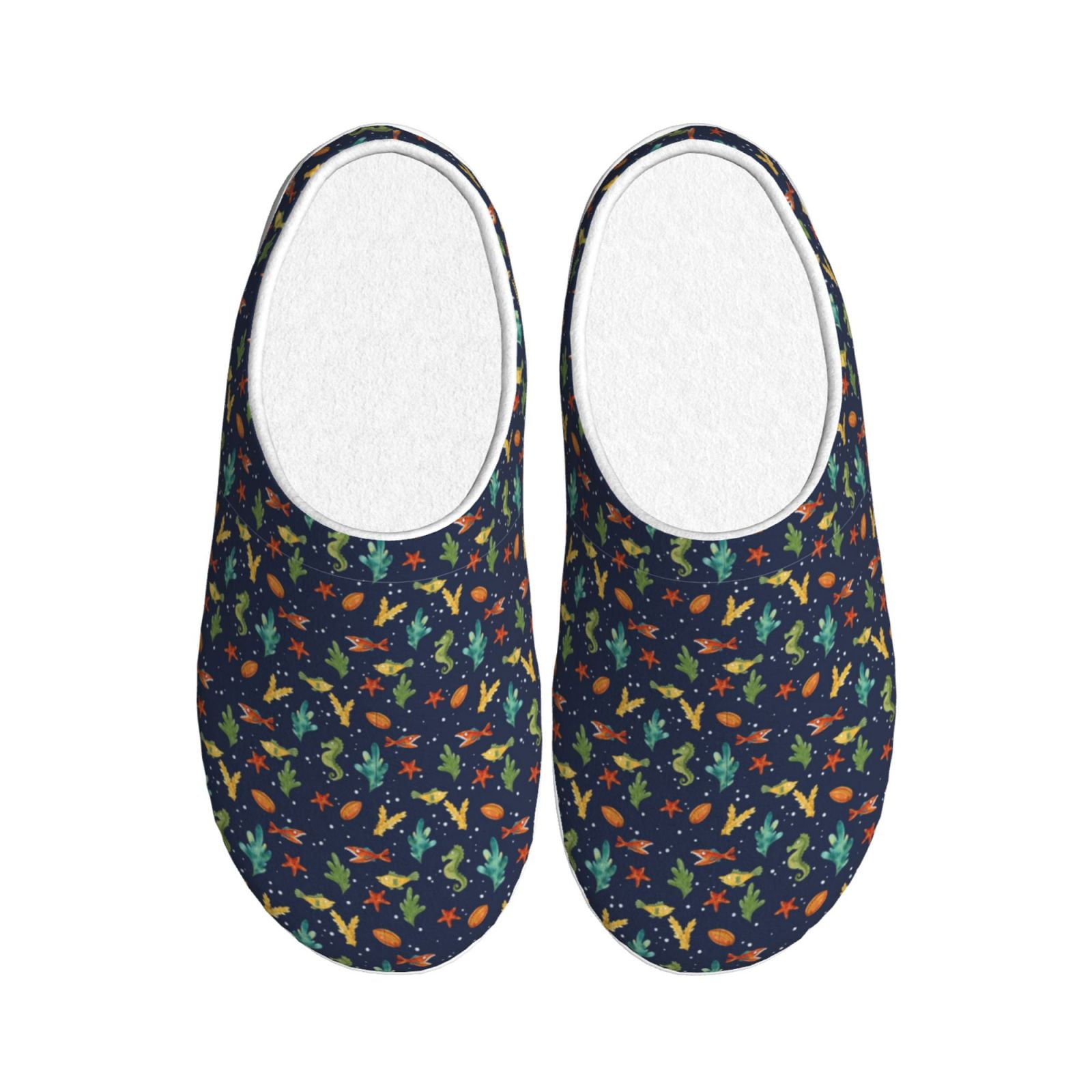 Daiia Shells and Seaweed Print Women’s Fuzzy Slippers Memory Foam ...