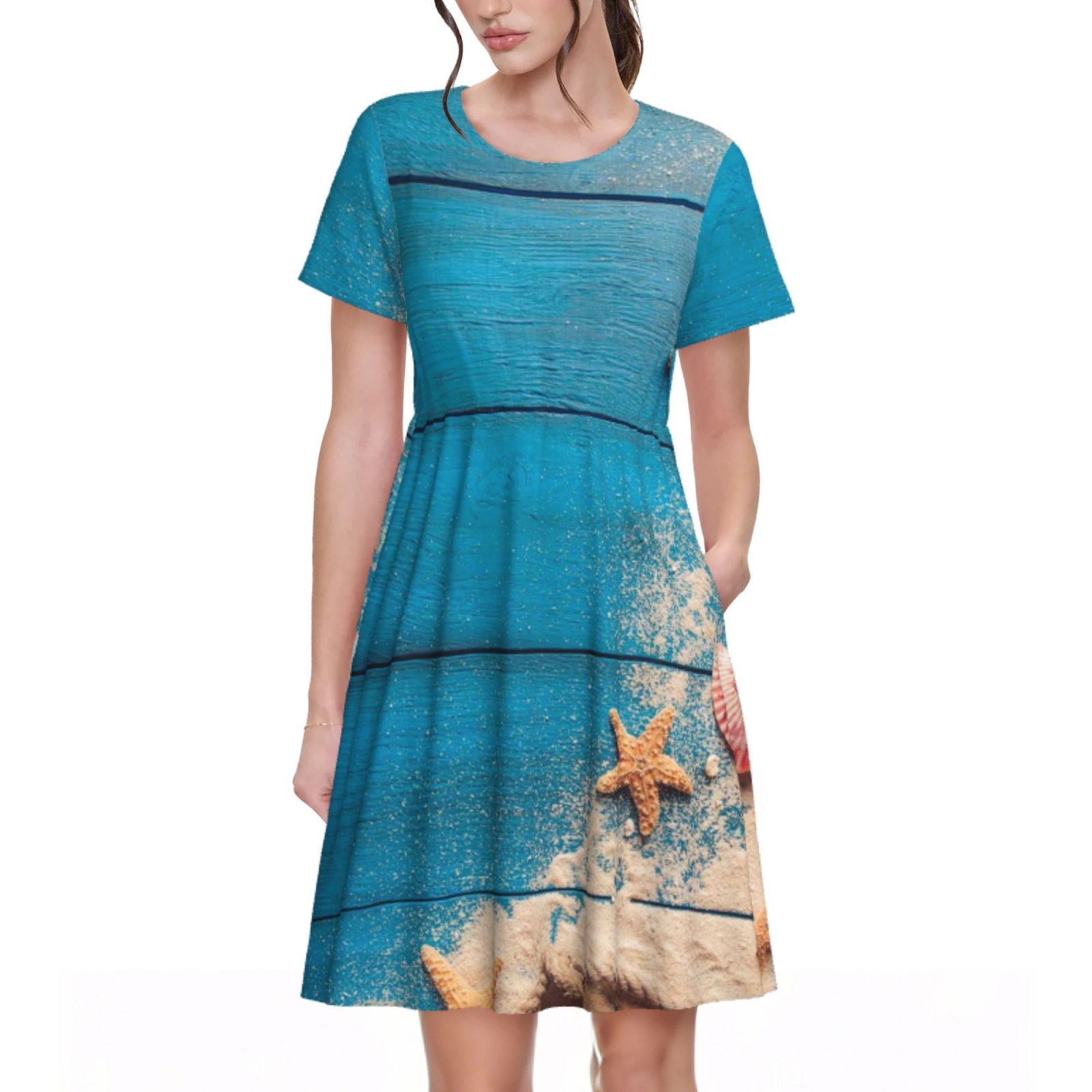 Daiia Shells and Starfish Print Women's Dresses 2025 Trendy Short ...