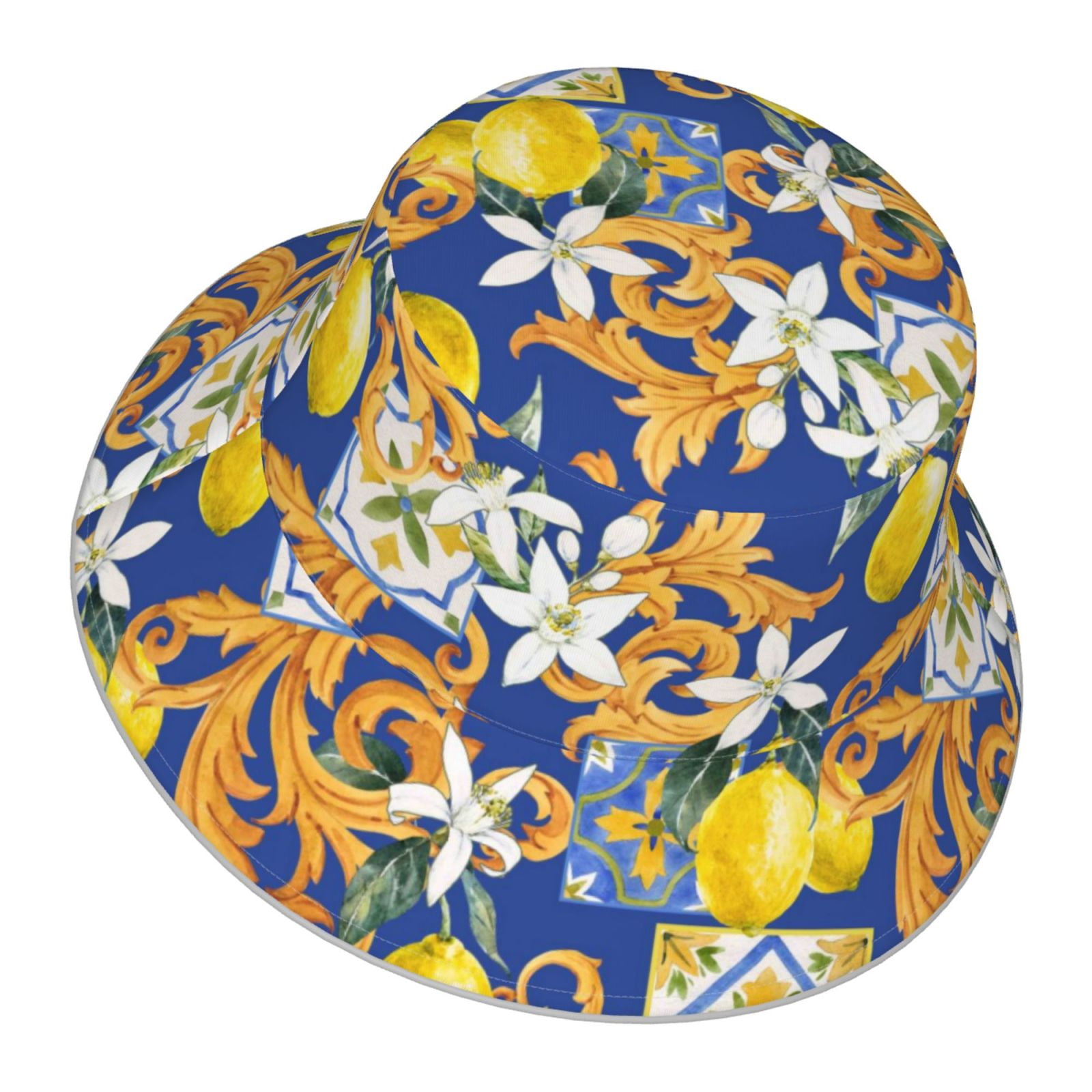 Daiia Sicilian Style Pattern Bucket Hat - Trendy Cotton Sun Hat for ...