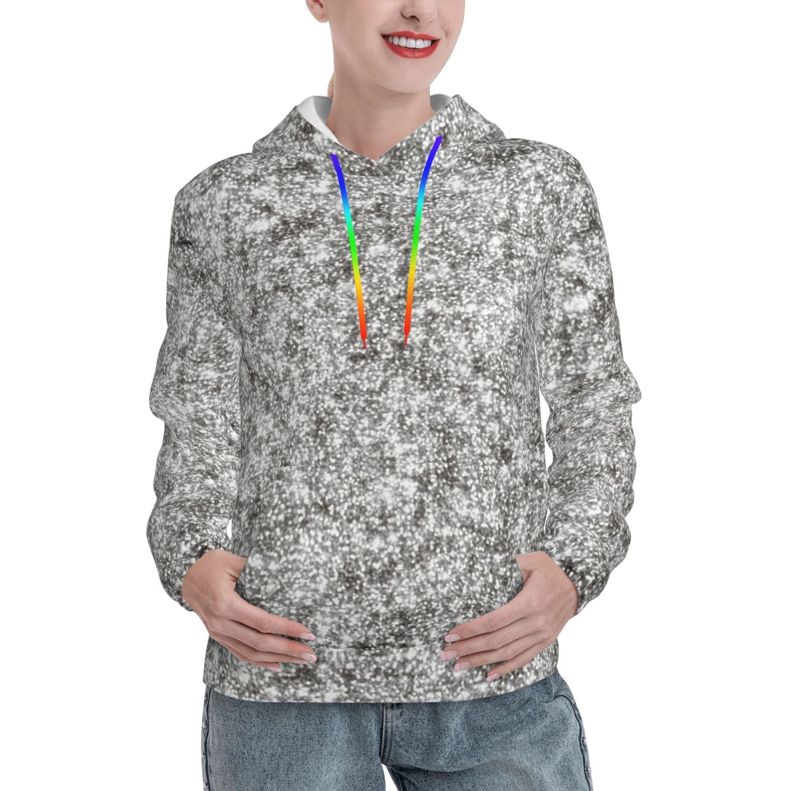 Daiia Silver Glitter Pattern Women's Fashion Hoodies & Sweatshirts with ...