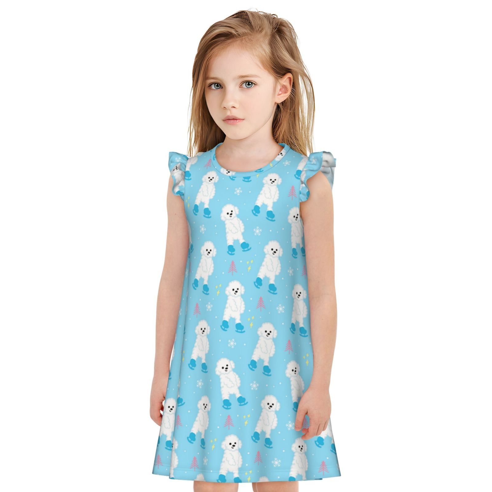 Daiia Skating Poodle Fun Print Girls Nightgowns, Unicorn Nightgown ...