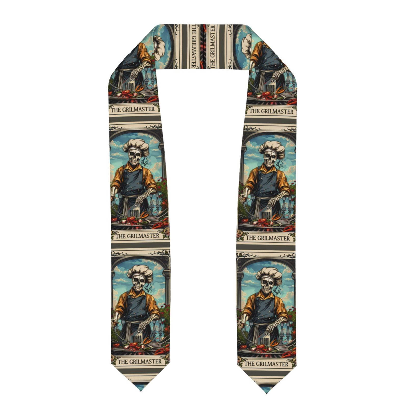 Daiia Skeleton Chef BBQ Scene Pattern Graduation Shawl Stole – Satin ...
