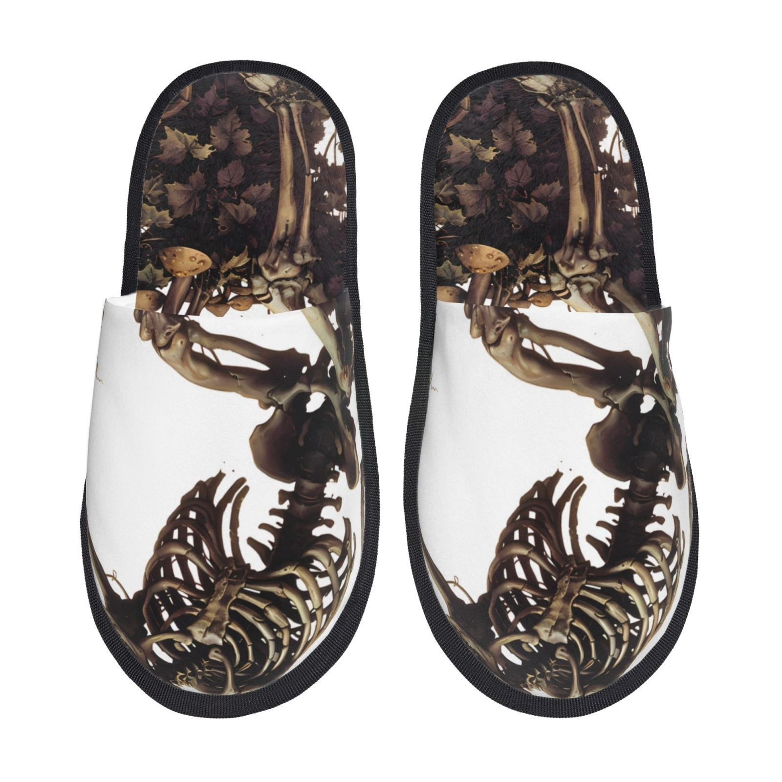 Daiia Skeleton Dance with Mushrooms Pattern Furry Slippers for Women ...