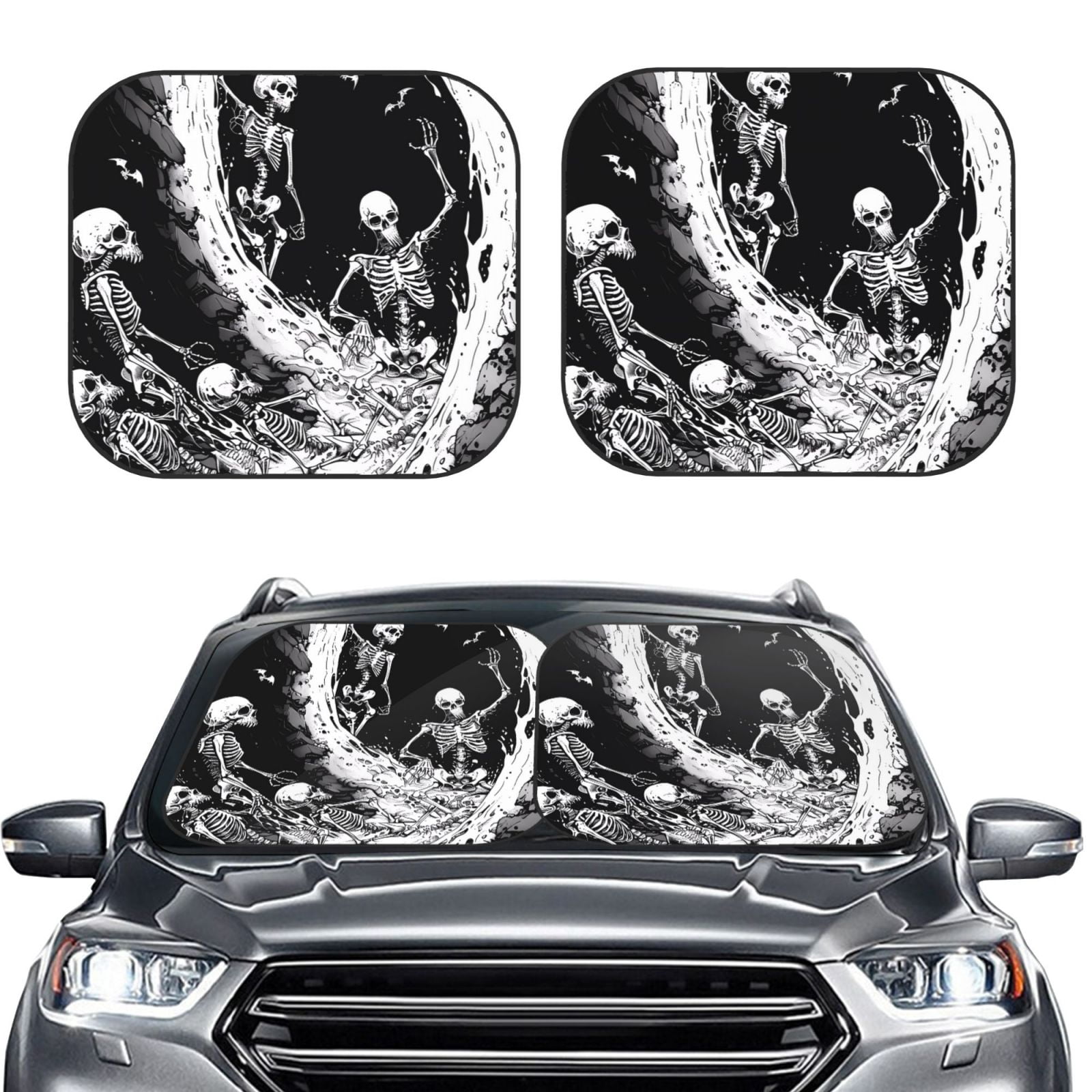 Daiia Skeleton Wave Artwork 2PCS Car Windshield Sun Shade, Foldable Sun ...