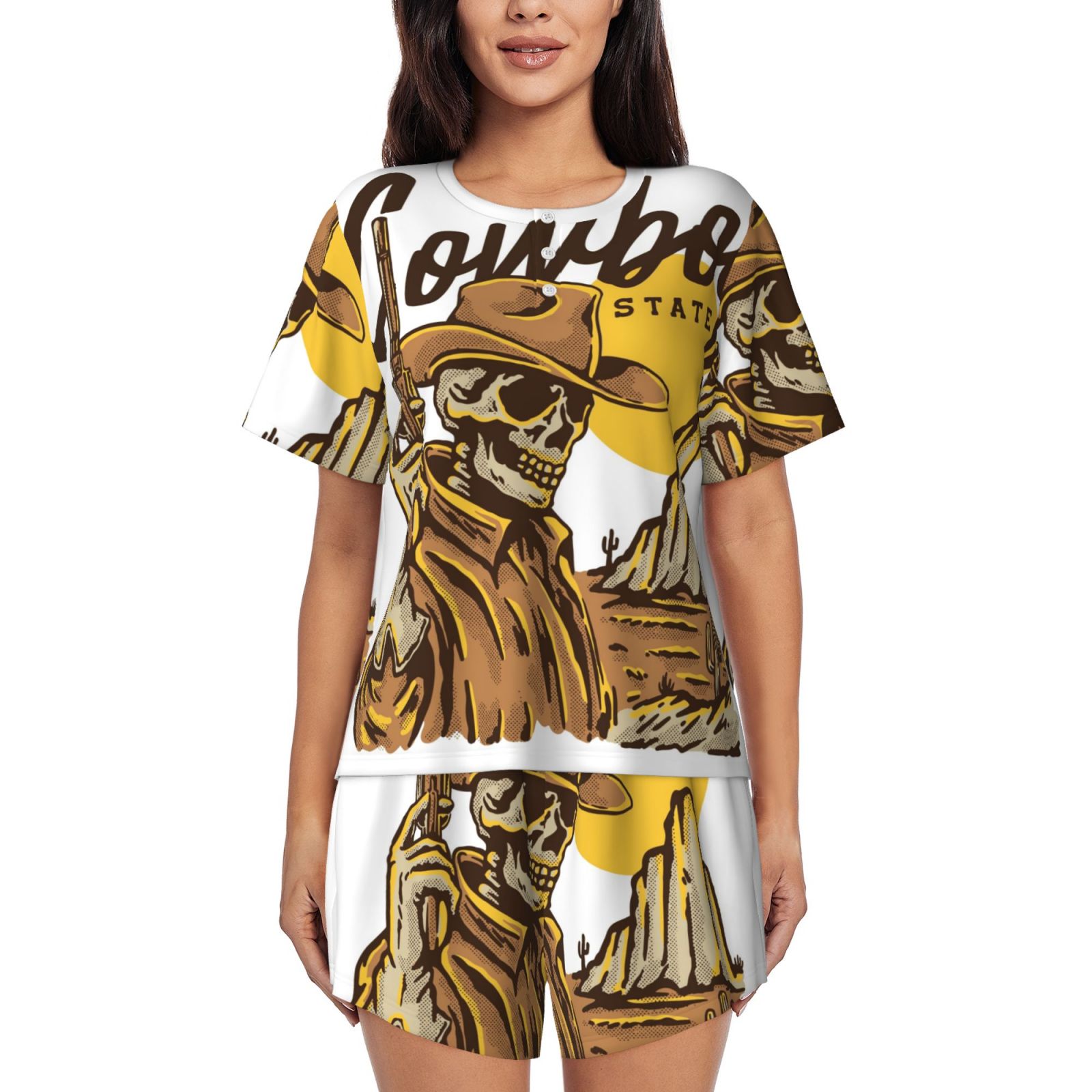 Daiia Skull Cowboy Pattern Womens Pajama Sets Short Sleeve Pajamas for ...