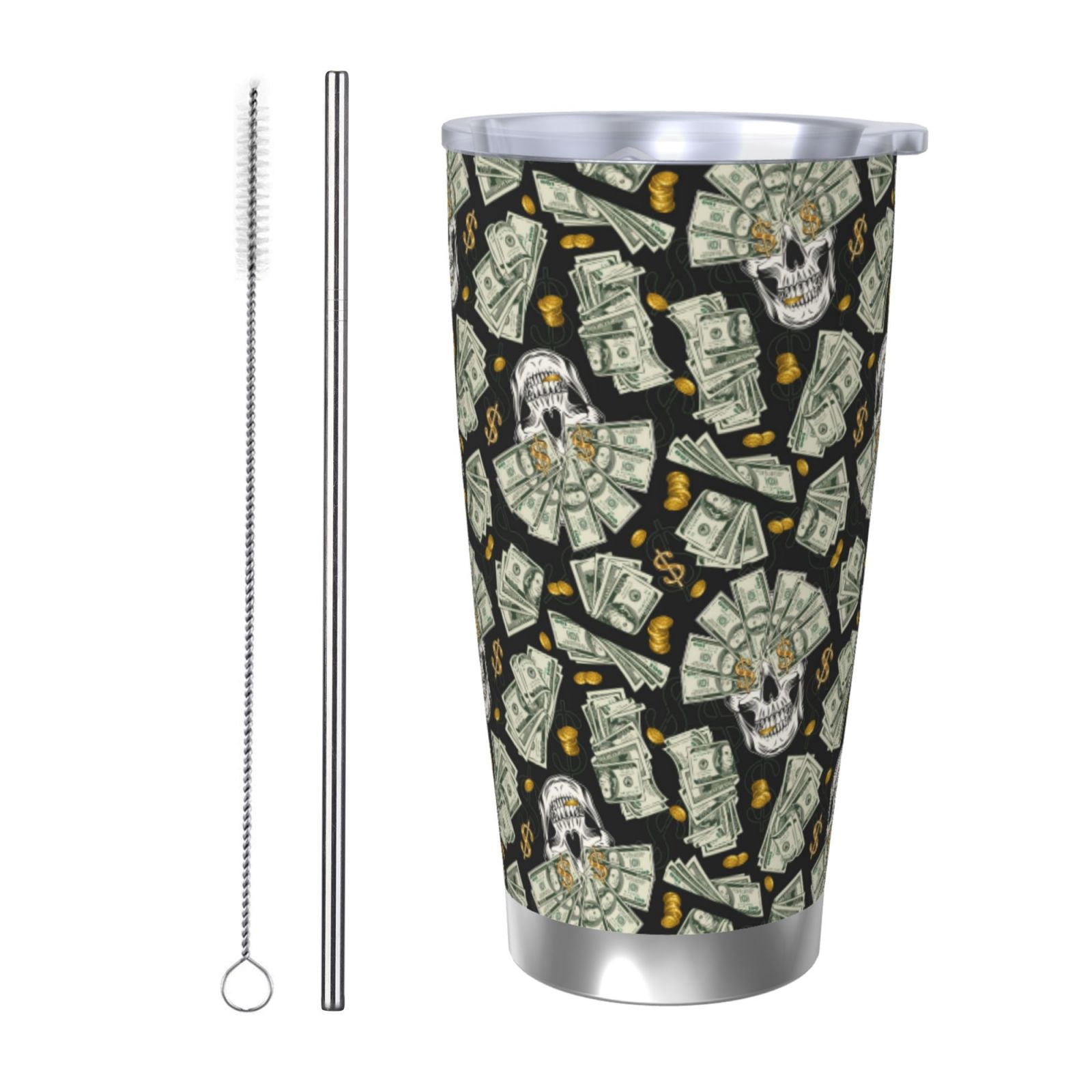 Daiia Skull with Dollar Printed 20oz Insulated Coffee Cup with Straw ...