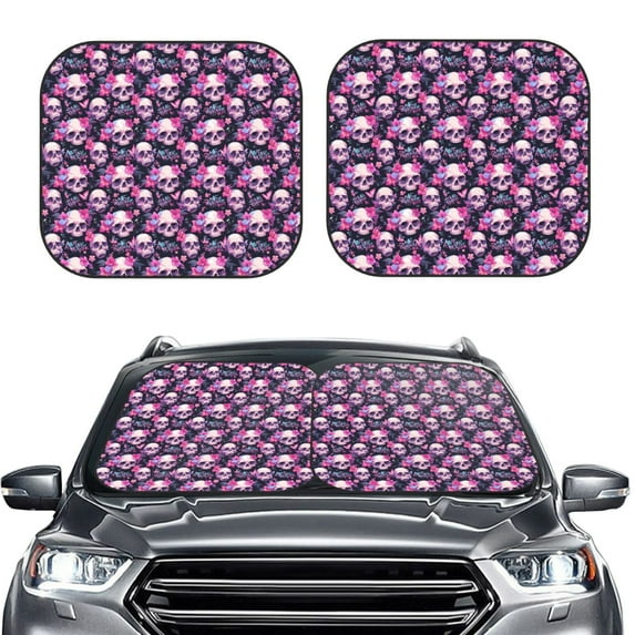 Daiia Skull Flower 2PCS Car Windshield Sun Shade, Foldable Sun Shield ...