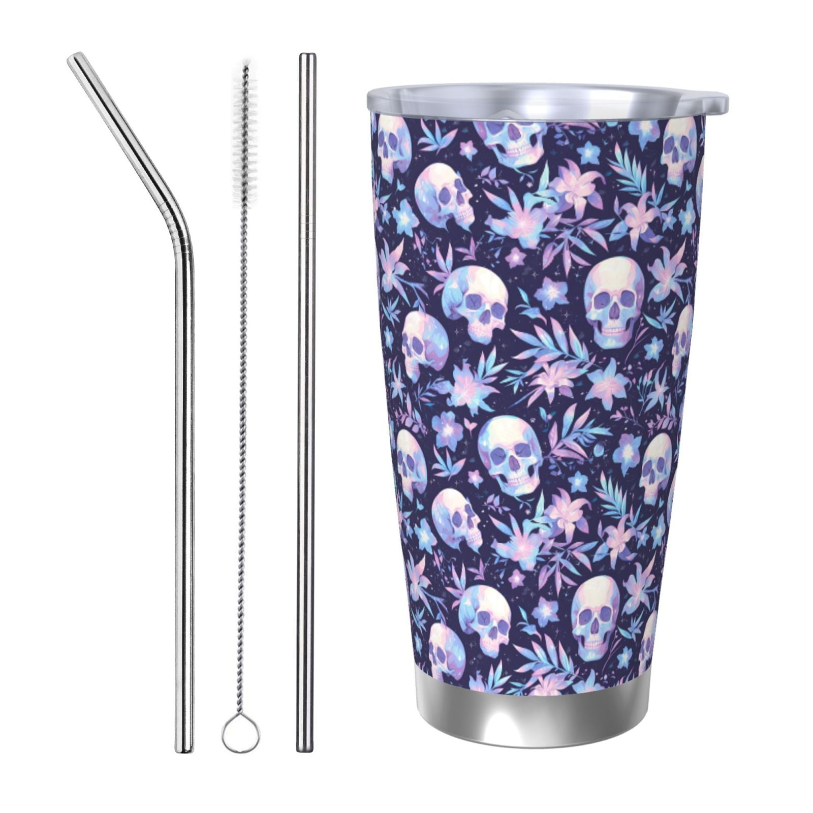 Daiia Skull Printed 20oz Insulated Coffee Cup with Straw Topper, Fully ...