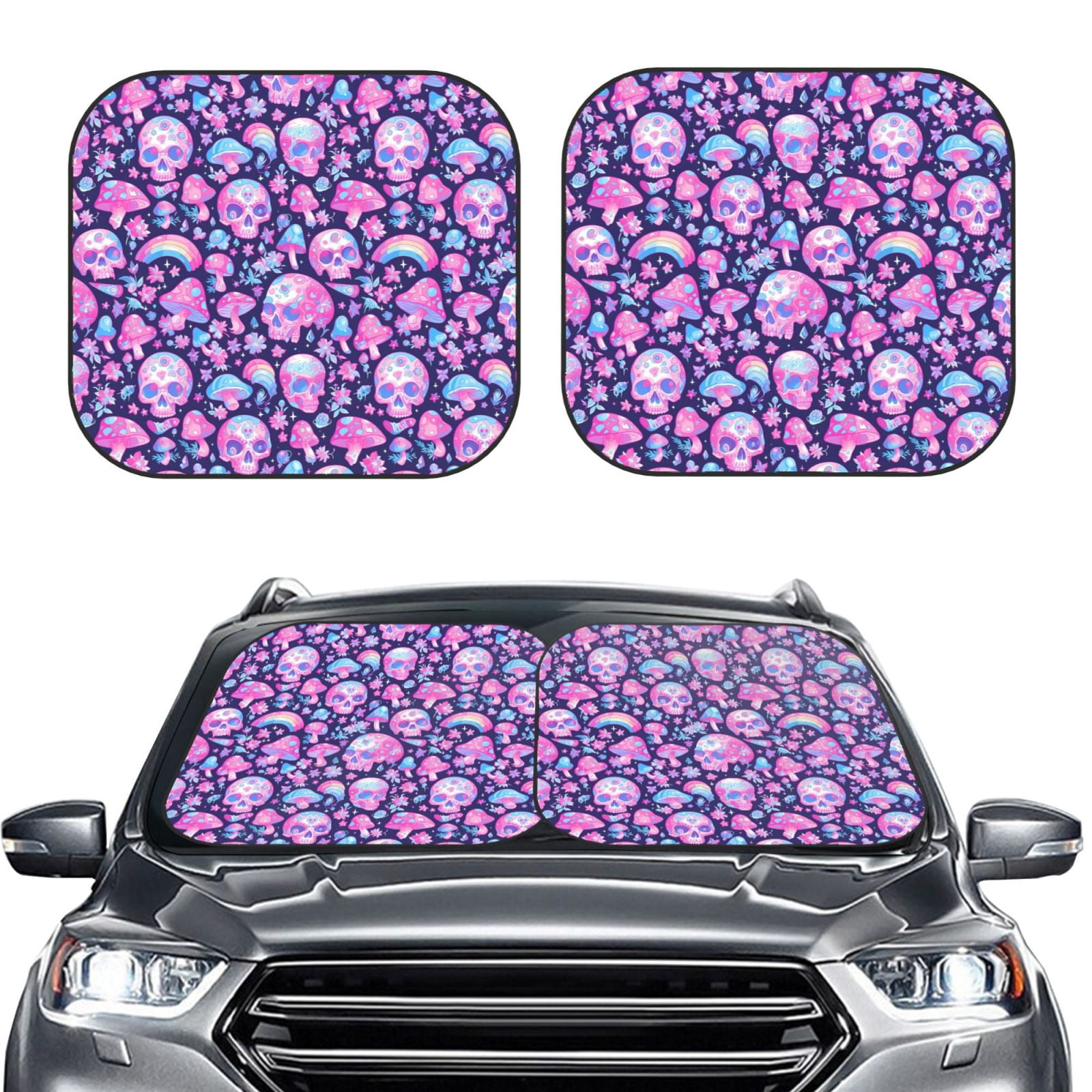 Daiia Skull Rainbow Mushroom 2PCS Car Windshield Sun Shade, Foldable ...