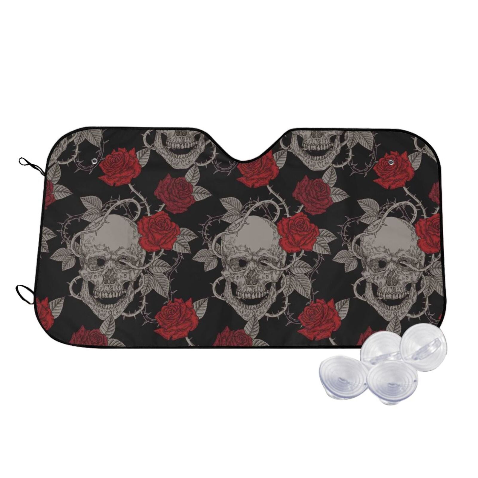 Daiia Skull and Red Roses Windshield Sun Shade for Car SUV Truck (Small ...
