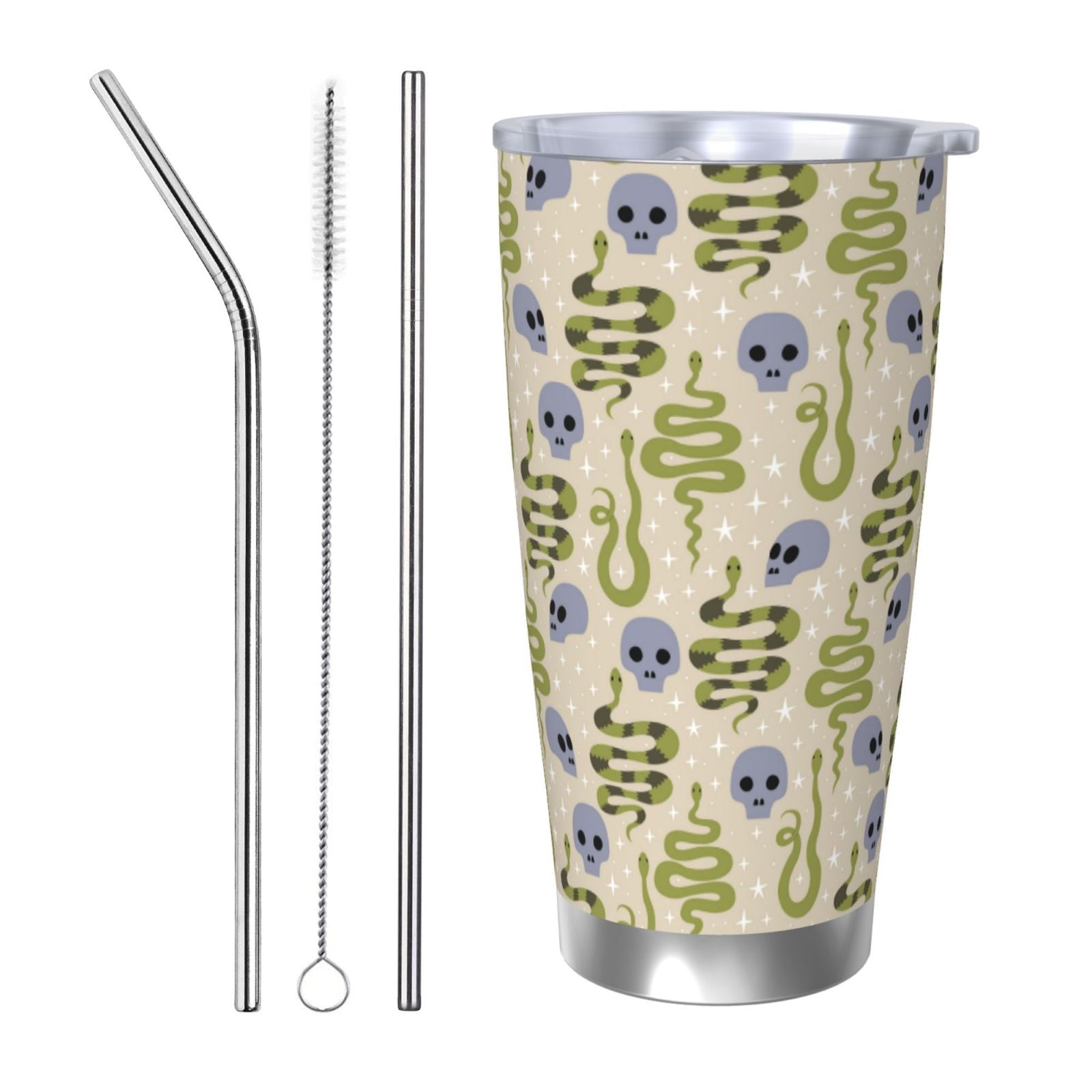 Daiia Skull Snake Printed 20oz Insulated Coffee Cup with Straw Topper ...