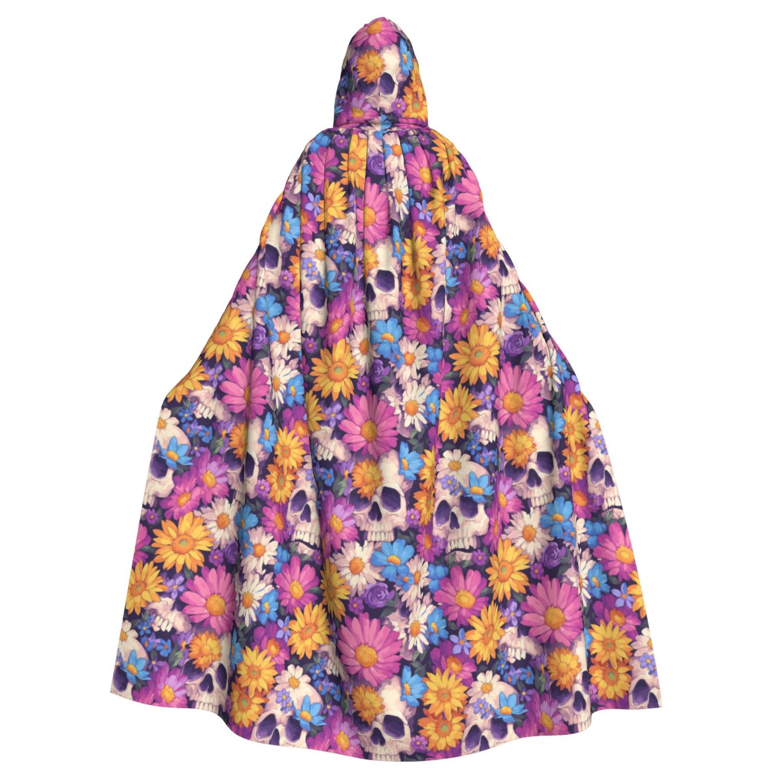 Daiia Skull daisy flower Pattern Hooded Cloak, Halloween Costume Cloak ...
