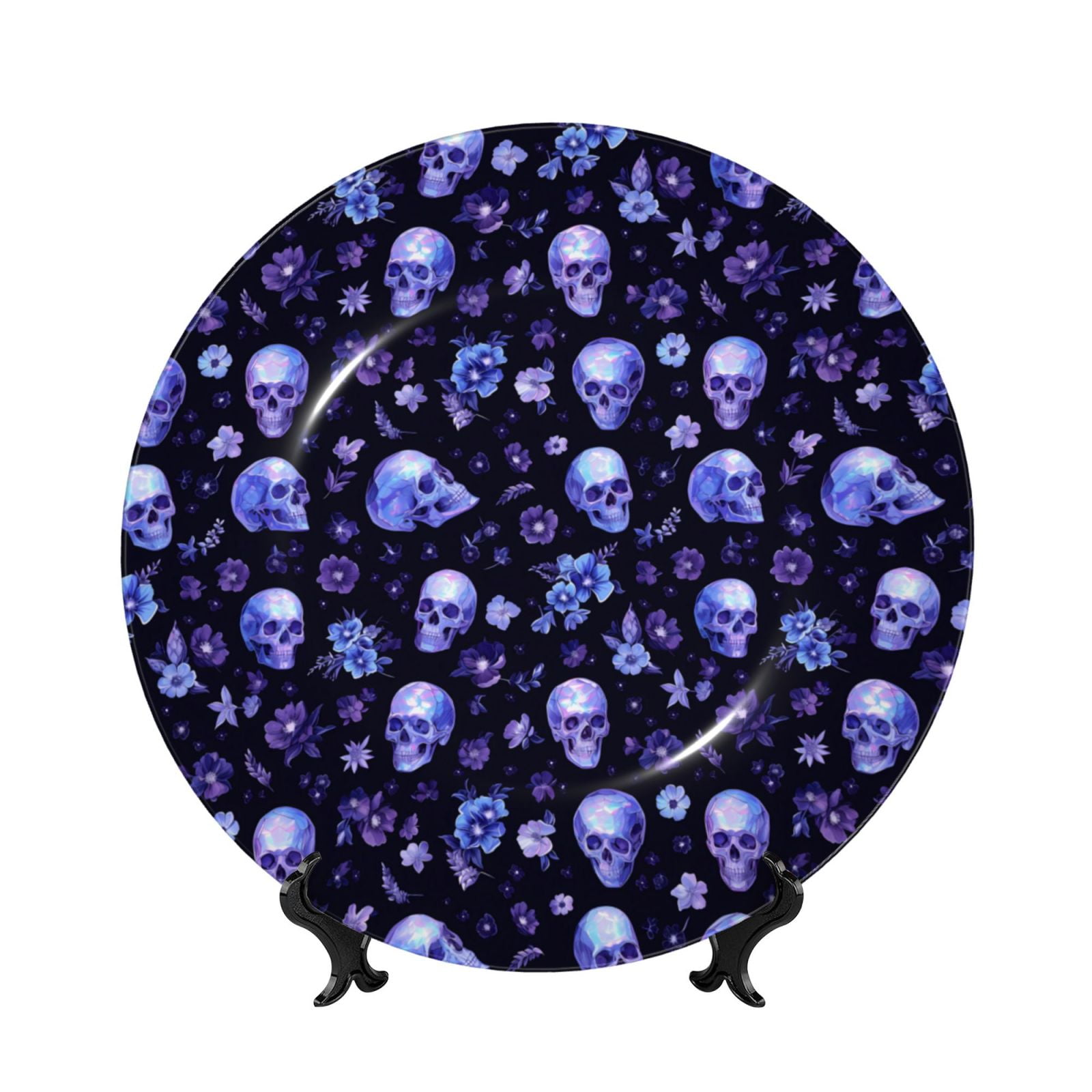 Daiia Skull flower leaf purple Printed Pattern Ceramic Plate Dinner ...