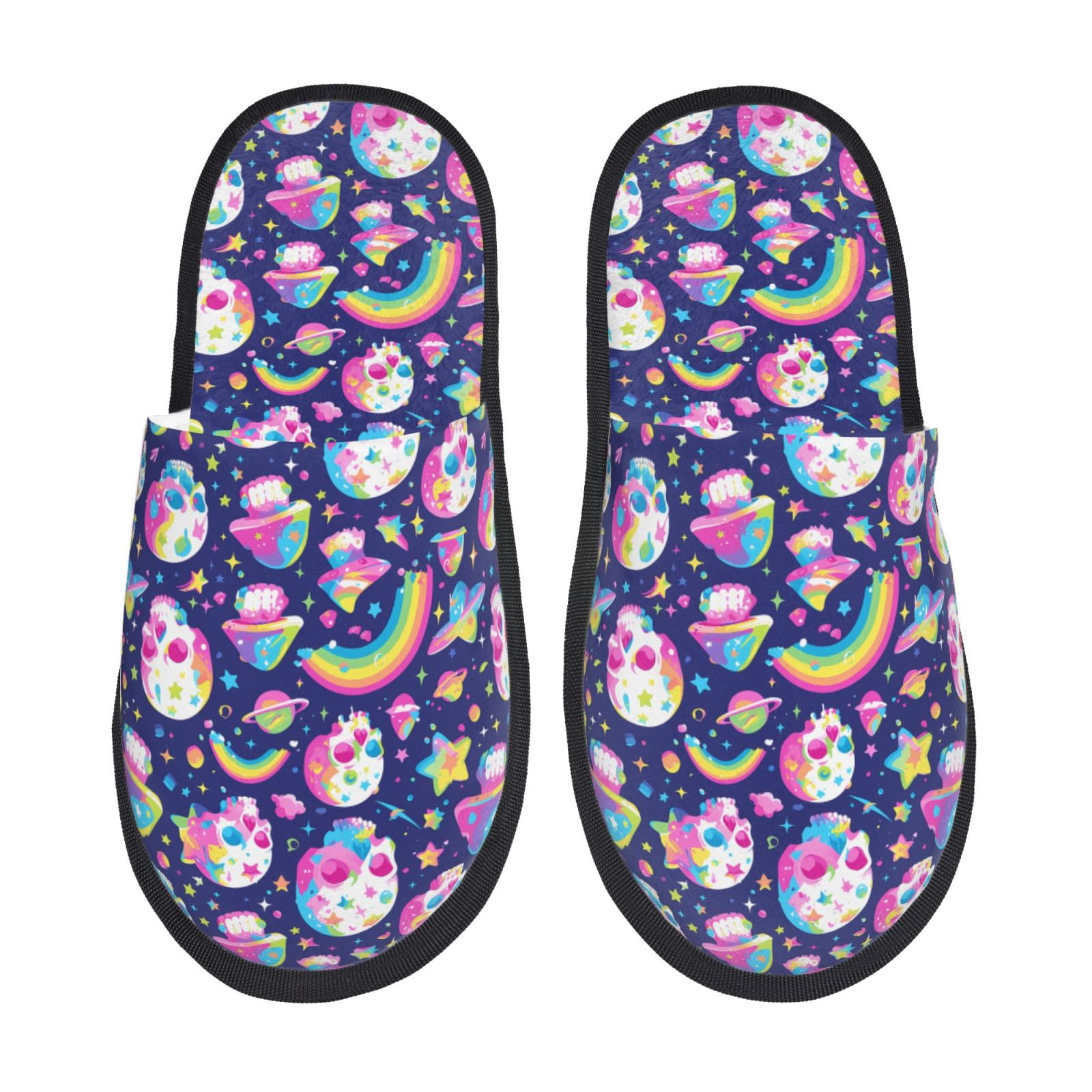 Daiia Skull mushroom rainbow space Pattern Furry Slippers for Women and ...