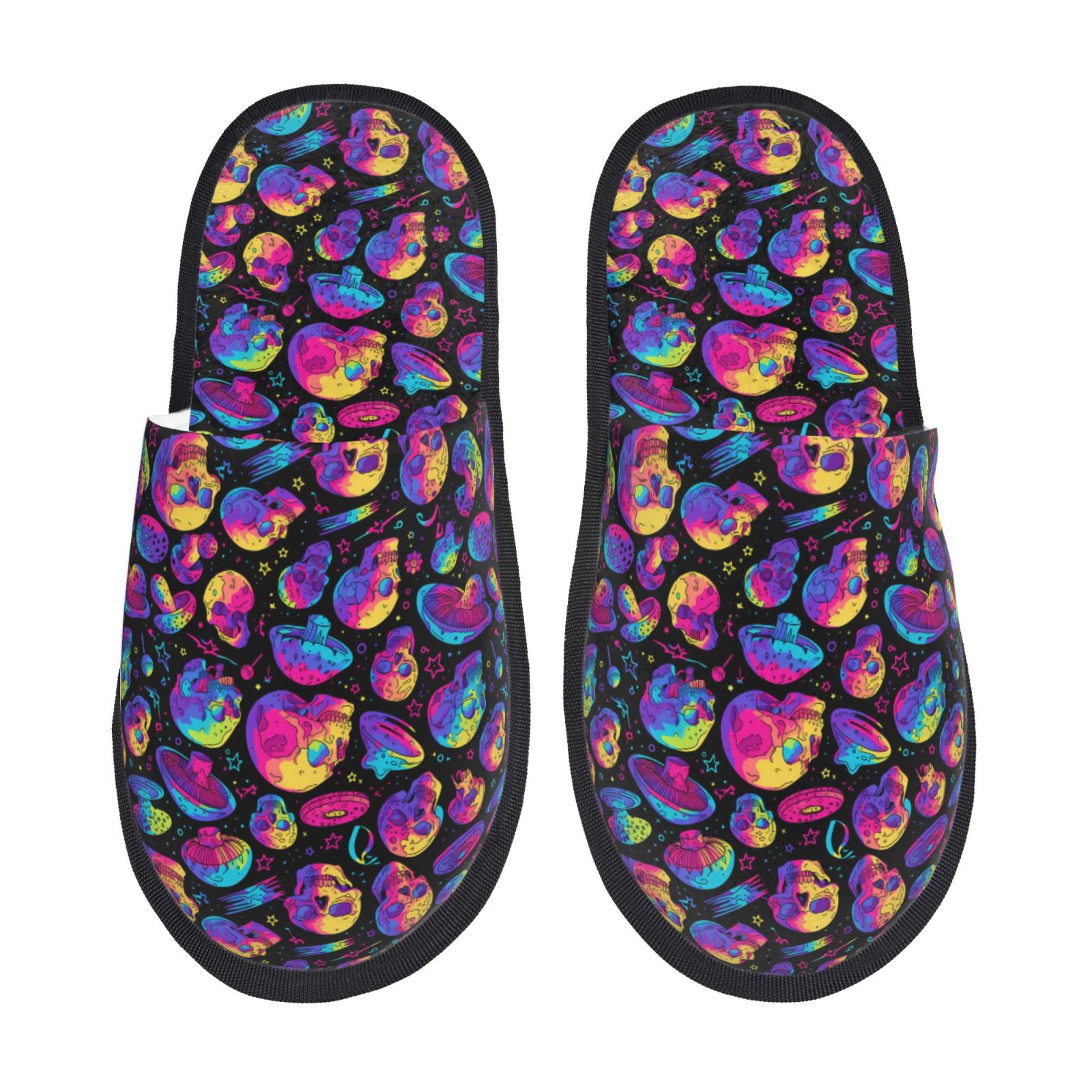 Daiia Skull rainbow star mushroom Pattern Furry Slippers for Women and ...
