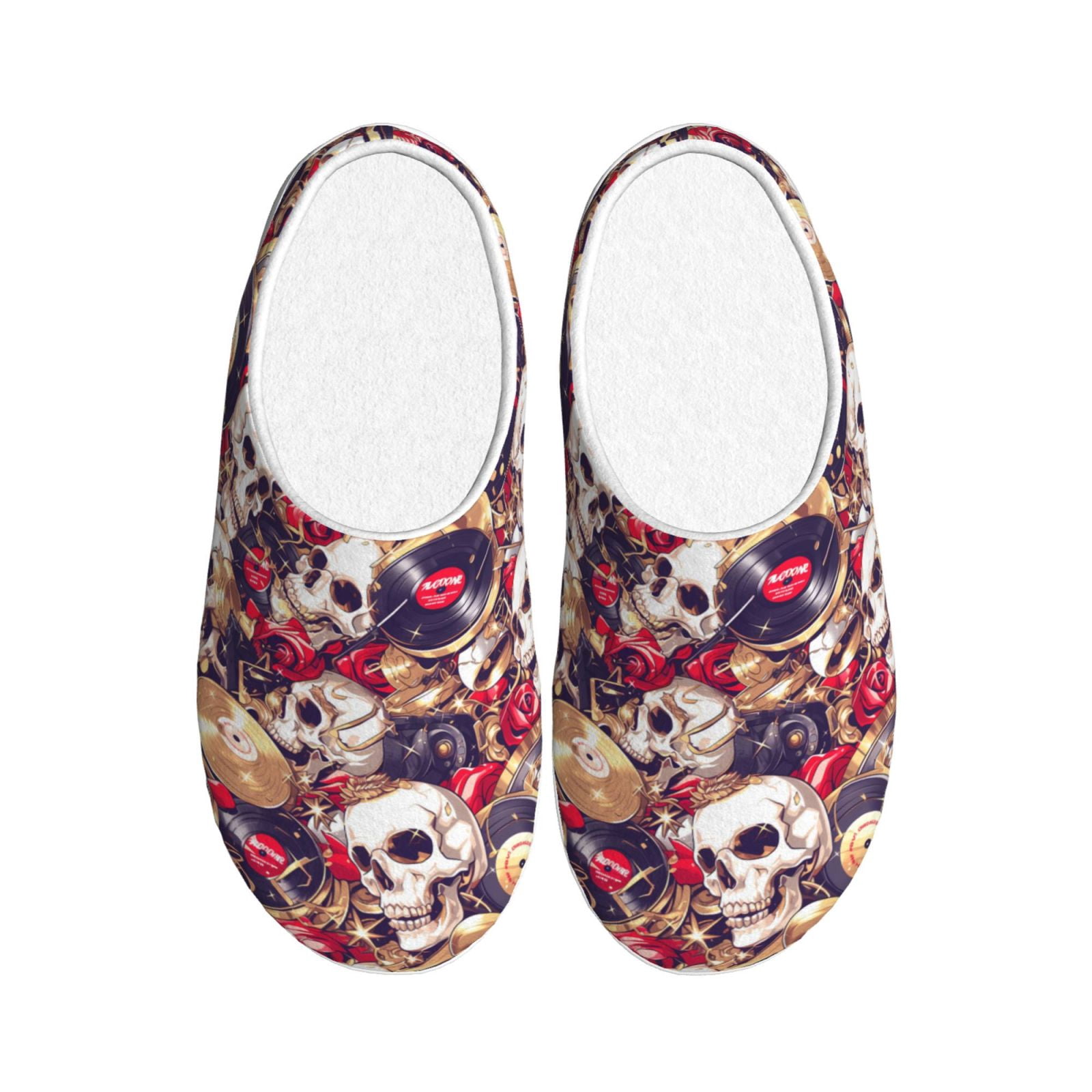 Daiia Skull record artist Print Women’s Fuzzy Slippers Memory Foam ...