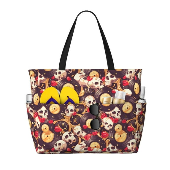 Daiia Skull record lips Beach Travel Bag - Water-Resistant Beach Bag ...