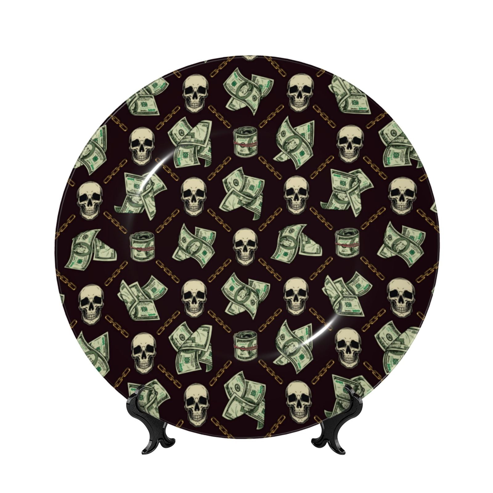 Daiia Skulls Gold Chains Dollar Printed Pattern Ceramic Plate Dinner ...