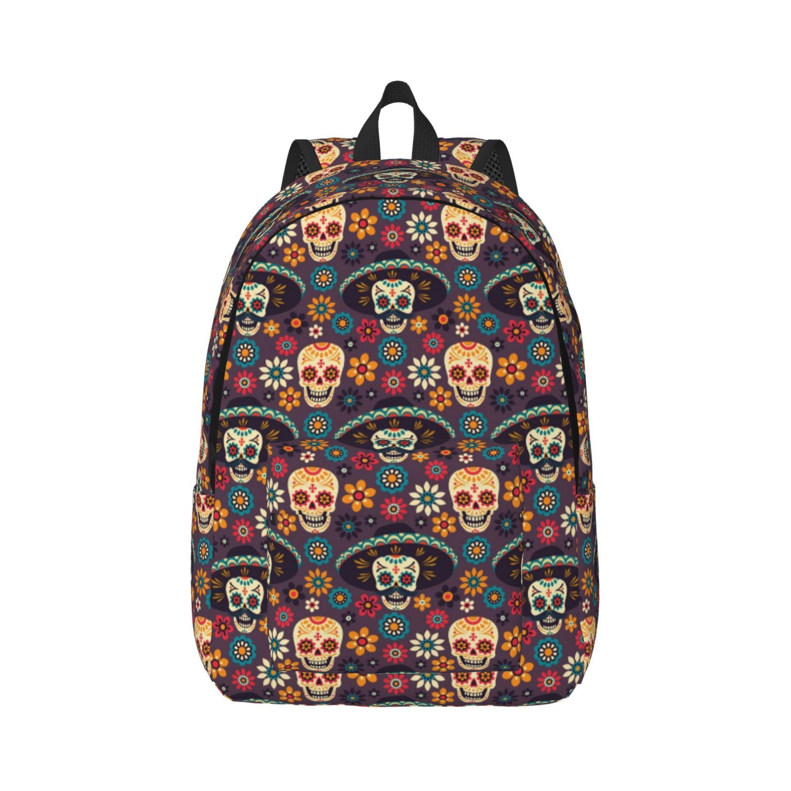 Daiia Skulls and Flowers Vintage Canvas Backpack for Men and Women ...